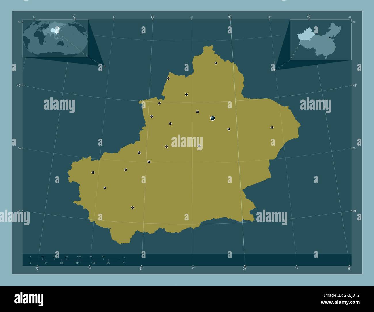 Xinjiang Uygur, autonomous region of China. Solid color shape ...