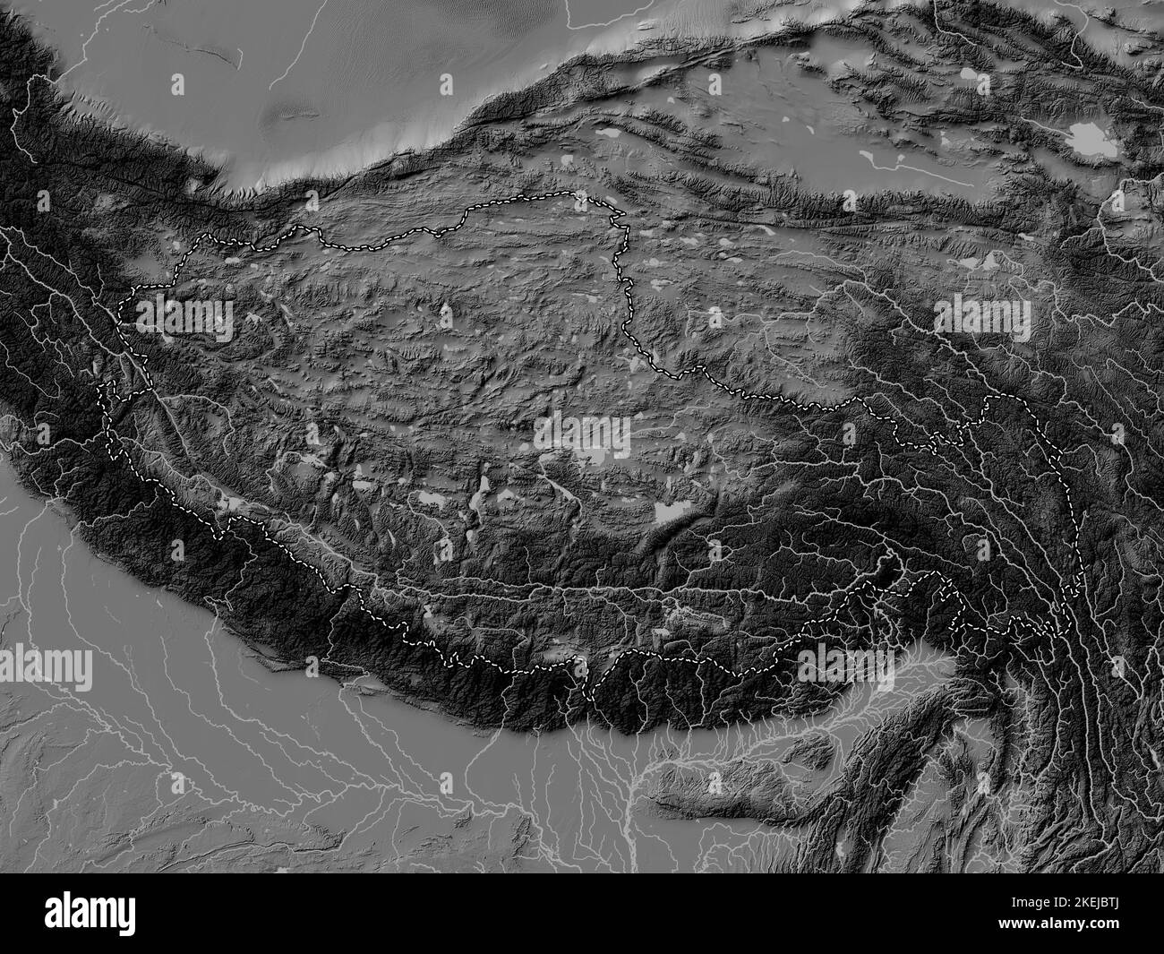 Xizang, autonomous region of China. Bilevel elevation map with lakes ...