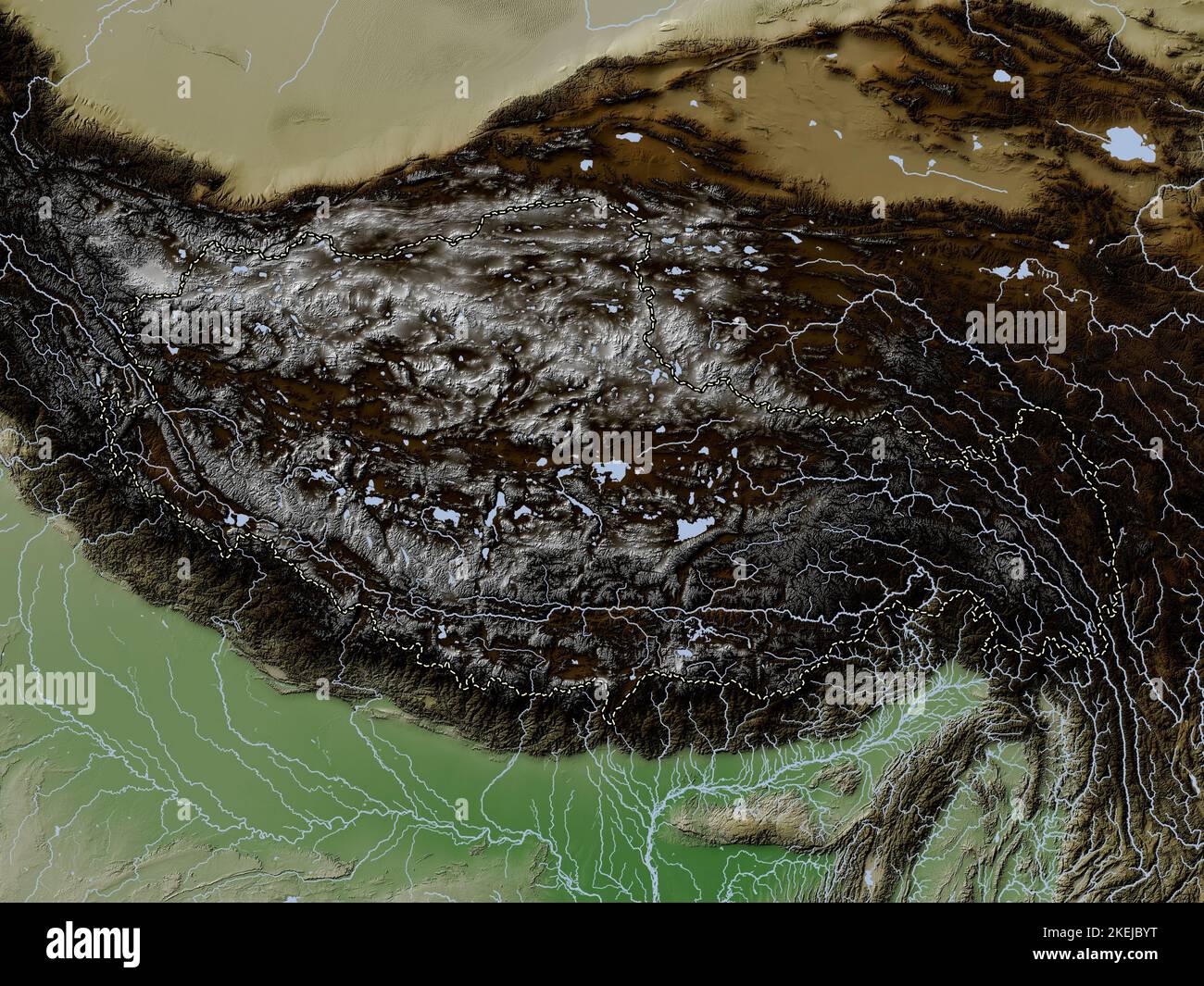 Xizang, autonomous region of China. Elevation map colored in wiki style ...