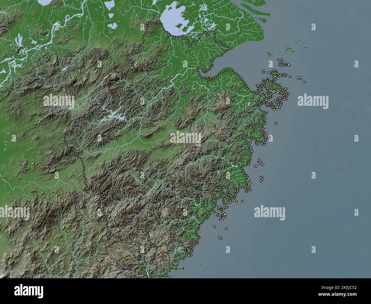 Zhejiang, province of China. Elevation map colored in wiki style with ...