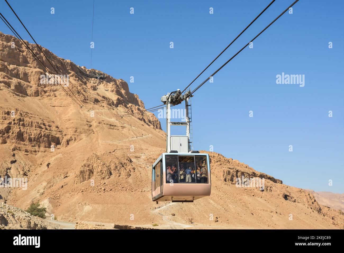 Masada National Park, cable car. Ruins of an ancient fortress in the ...