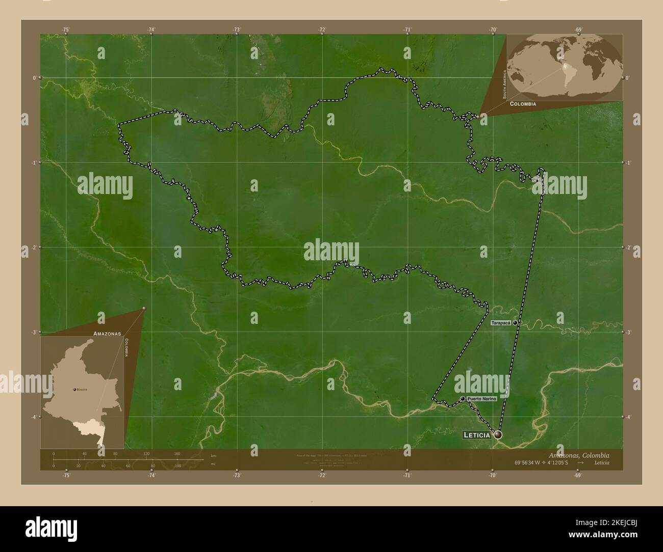 Amazonas, department of Colombia. Low resolution satellite map ...