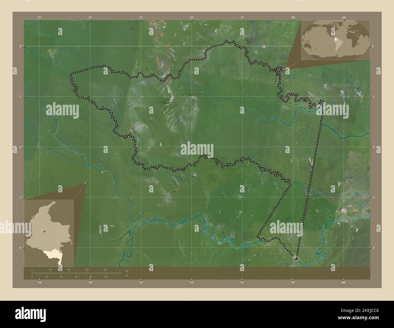 Amazonas, department of Colombia. High resolution satellite map. Corner ...
