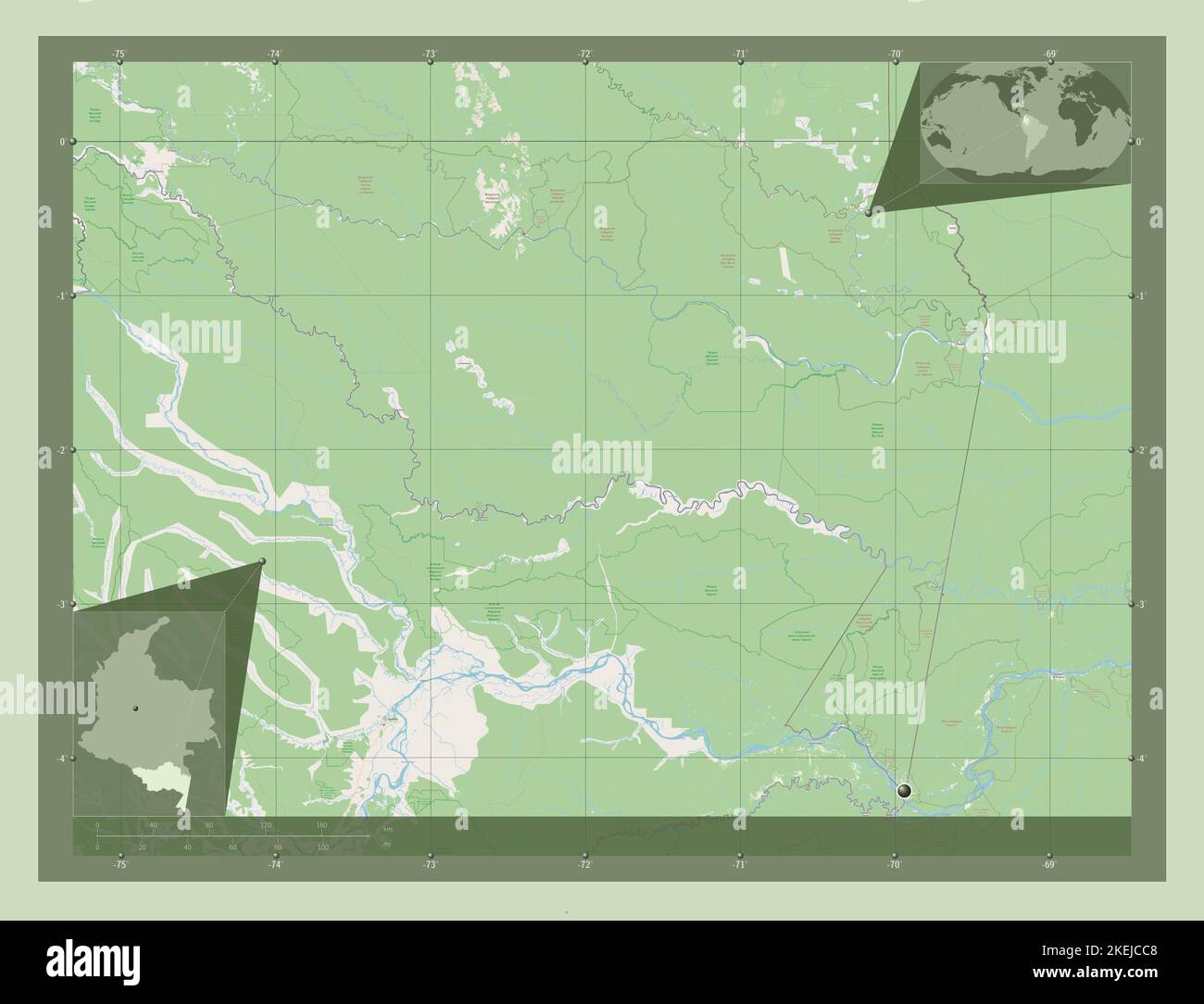 Amazonas, department of Colombia. Open Street Map. Corner auxiliary ...