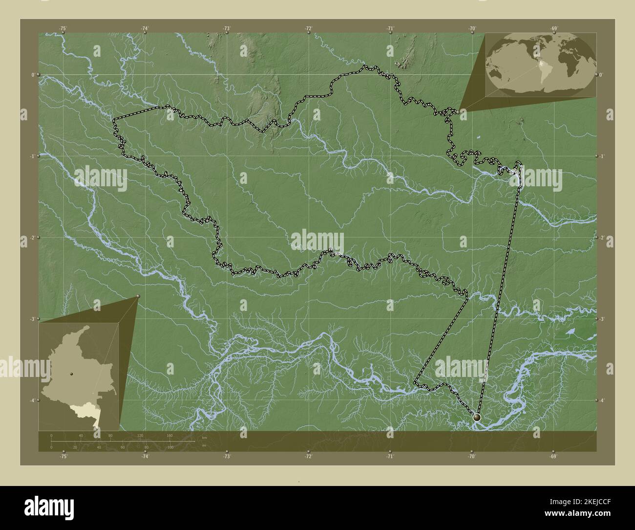 Amazonas, department of Colombia. Elevation map colored in wiki style ...