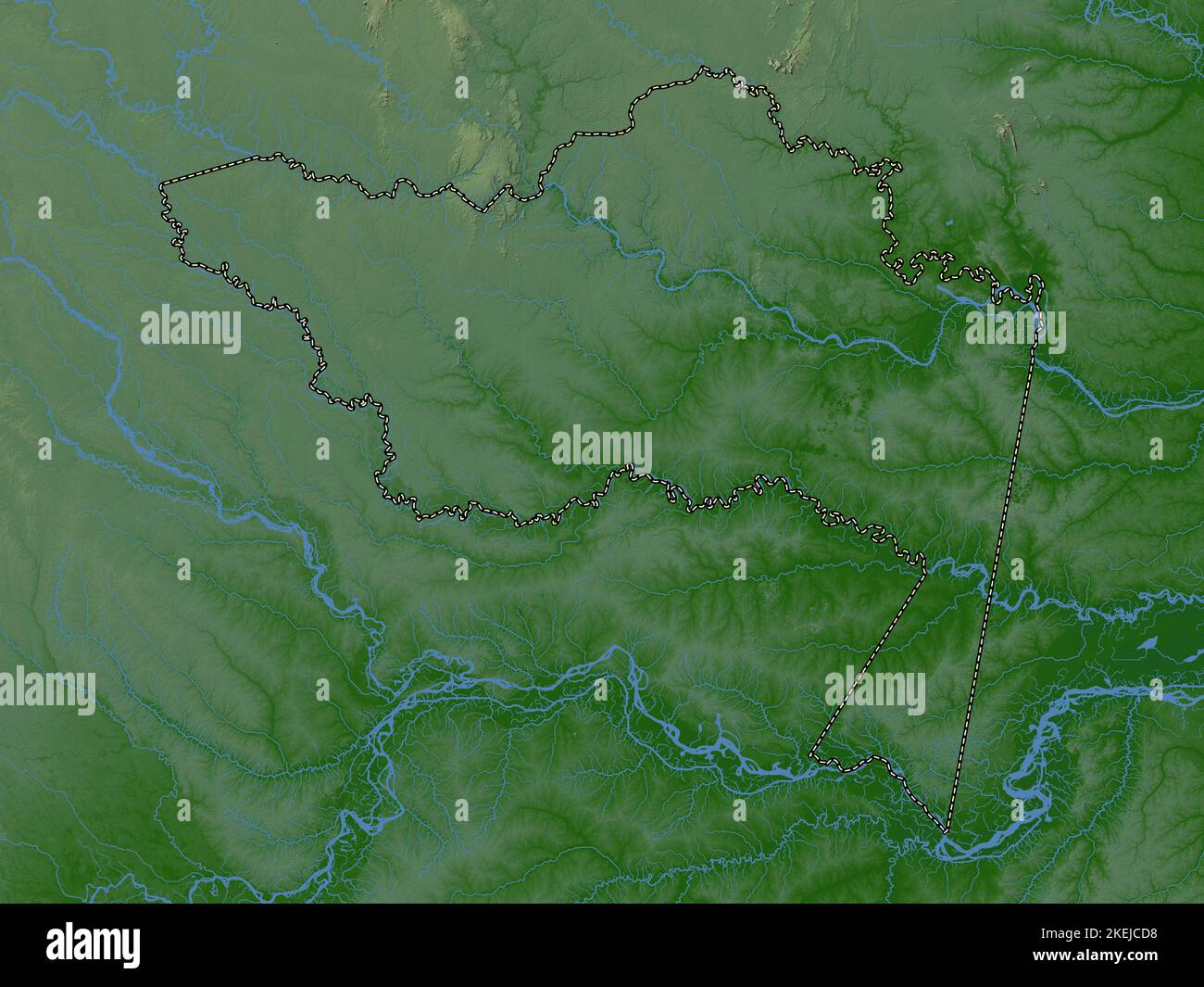 Amazonas, department of Colombia. Colored elevation map with lakes and ...