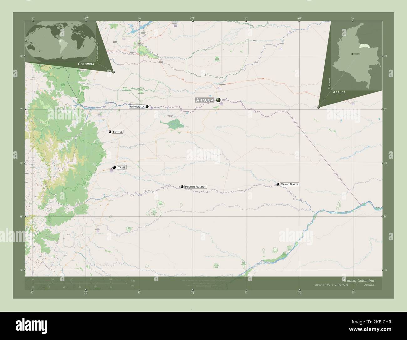 Arauca, intendancy of Colombia. Open Street Map. Locations and names of ...