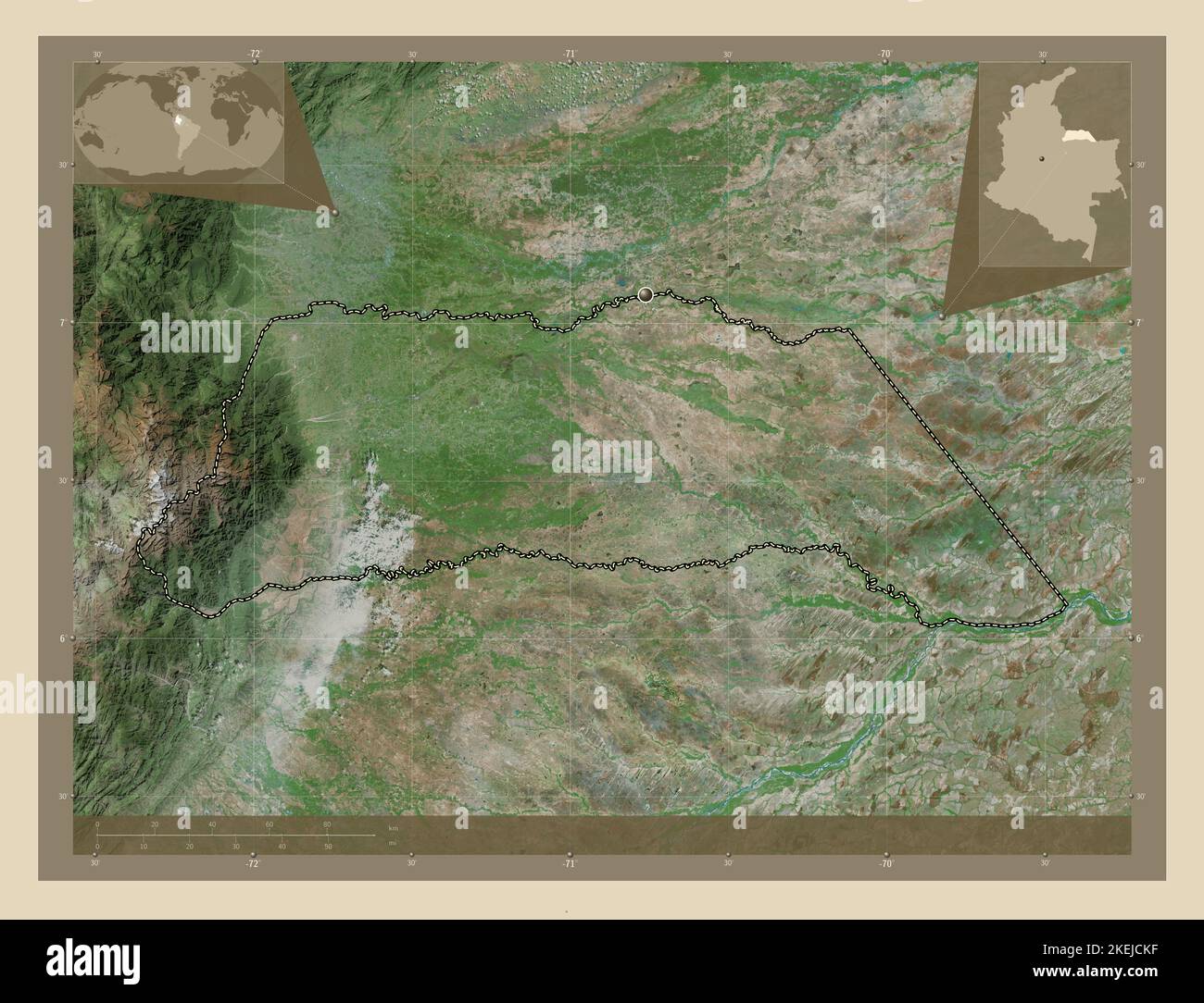 Arauca, intendancy of Colombia. High resolution satellite map. Corner ...
