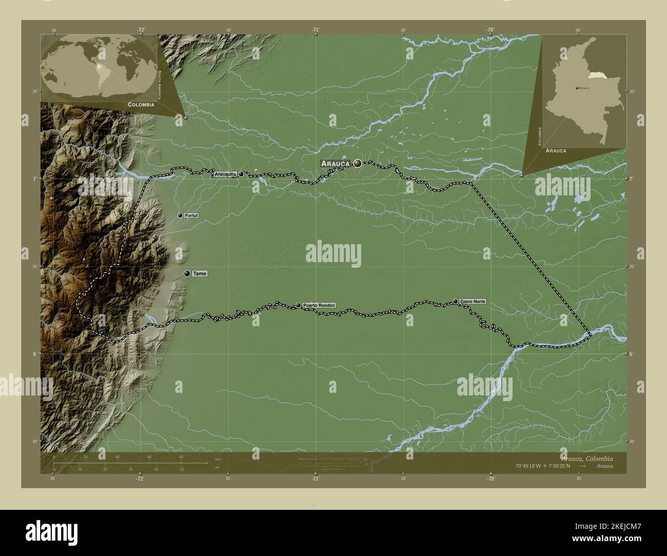 Arauca, intendancy of Colombia. Elevation map colored in wiki style ...