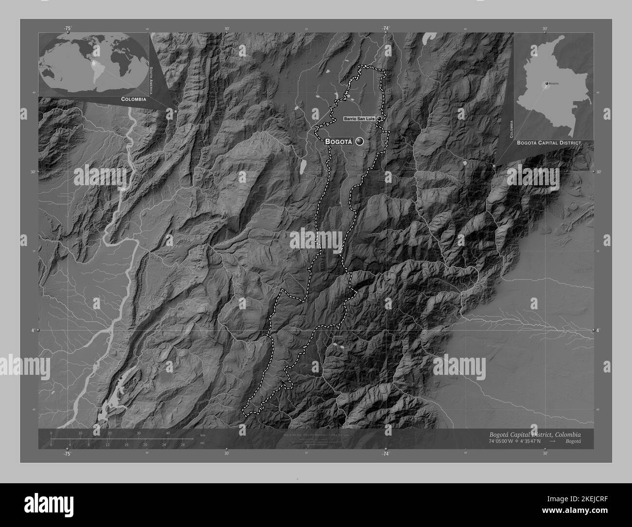 Capital District of Bogota, capital district of Colombia. Grayscale ...
