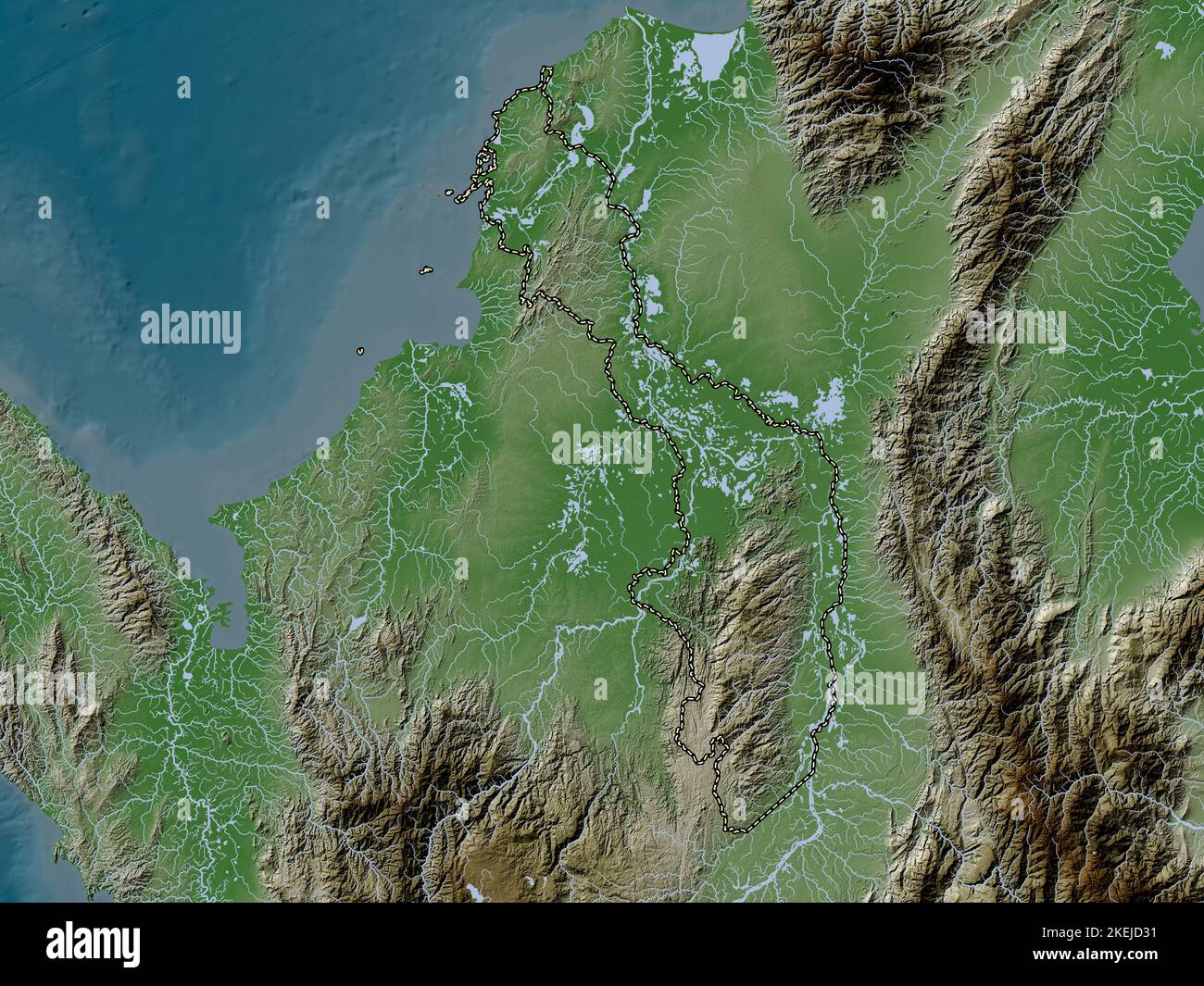 Bolivar, department of Colombia. Elevation map colored in wiki style ...