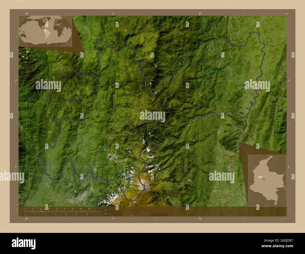 Caldas, department of Colombia. Low resolution satellite map. Corner ...