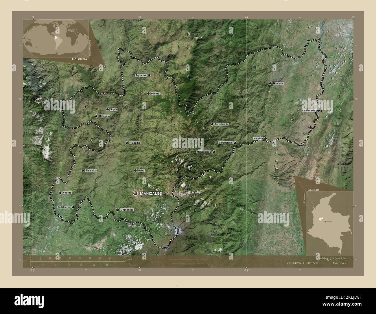 Caldas, department of Colombia. High resolution satellite map ...