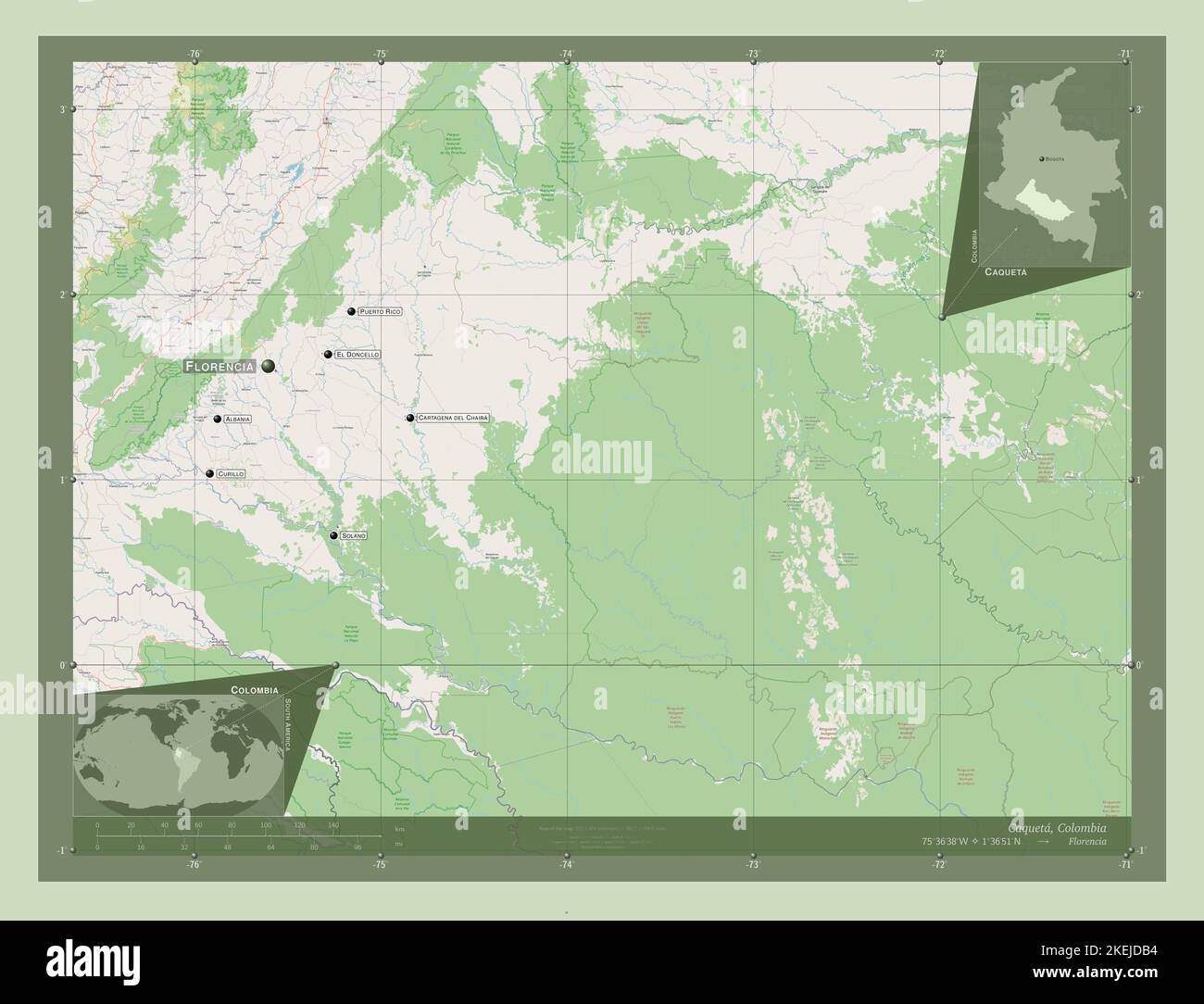 Caqueta, intendancy of Colombia. Open Street Map. Locations and names ...