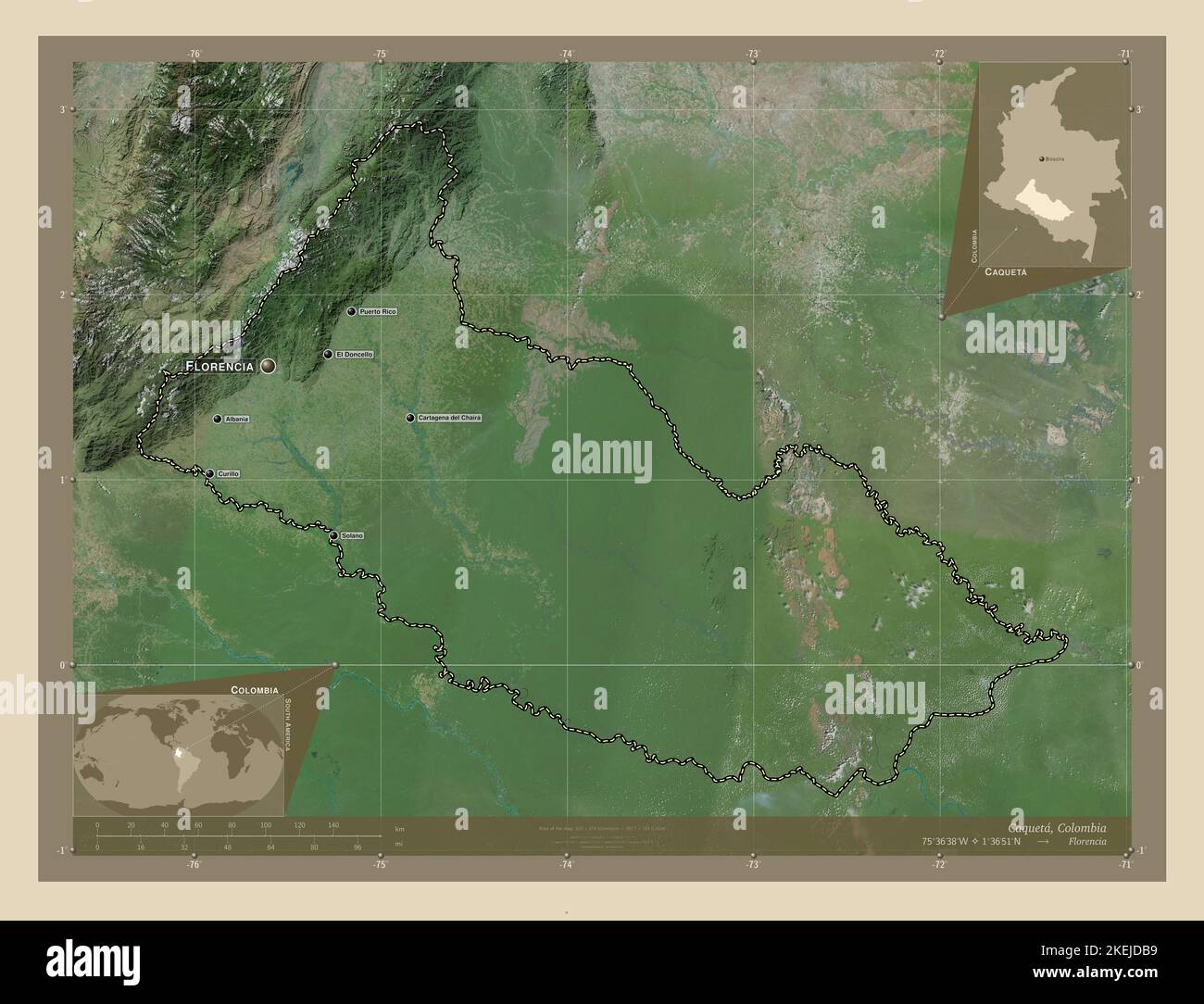 Caqueta, intendancy of Colombia. High resolution satellite map ...