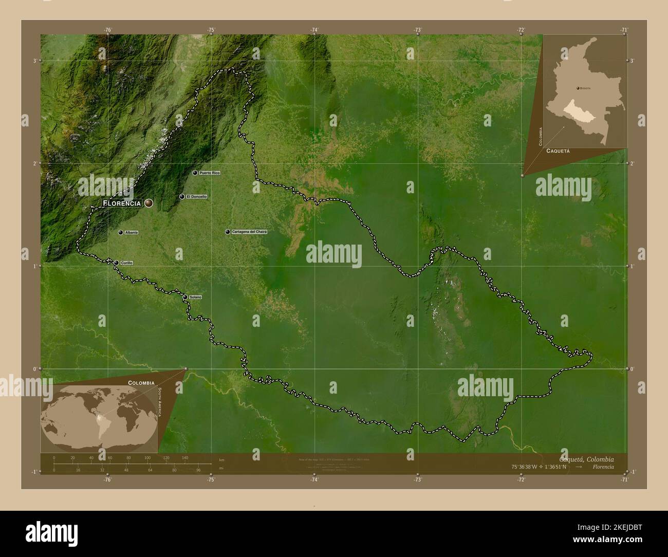Caqueta, intendancy of Colombia. Low resolution satellite map ...