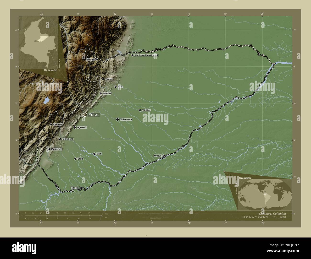 Casanare, intendancy of Colombia. Elevation map colored in wiki style ...