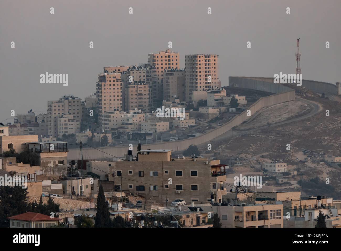 View of the Israeli West Bank separation barrier cutting through Abu ...