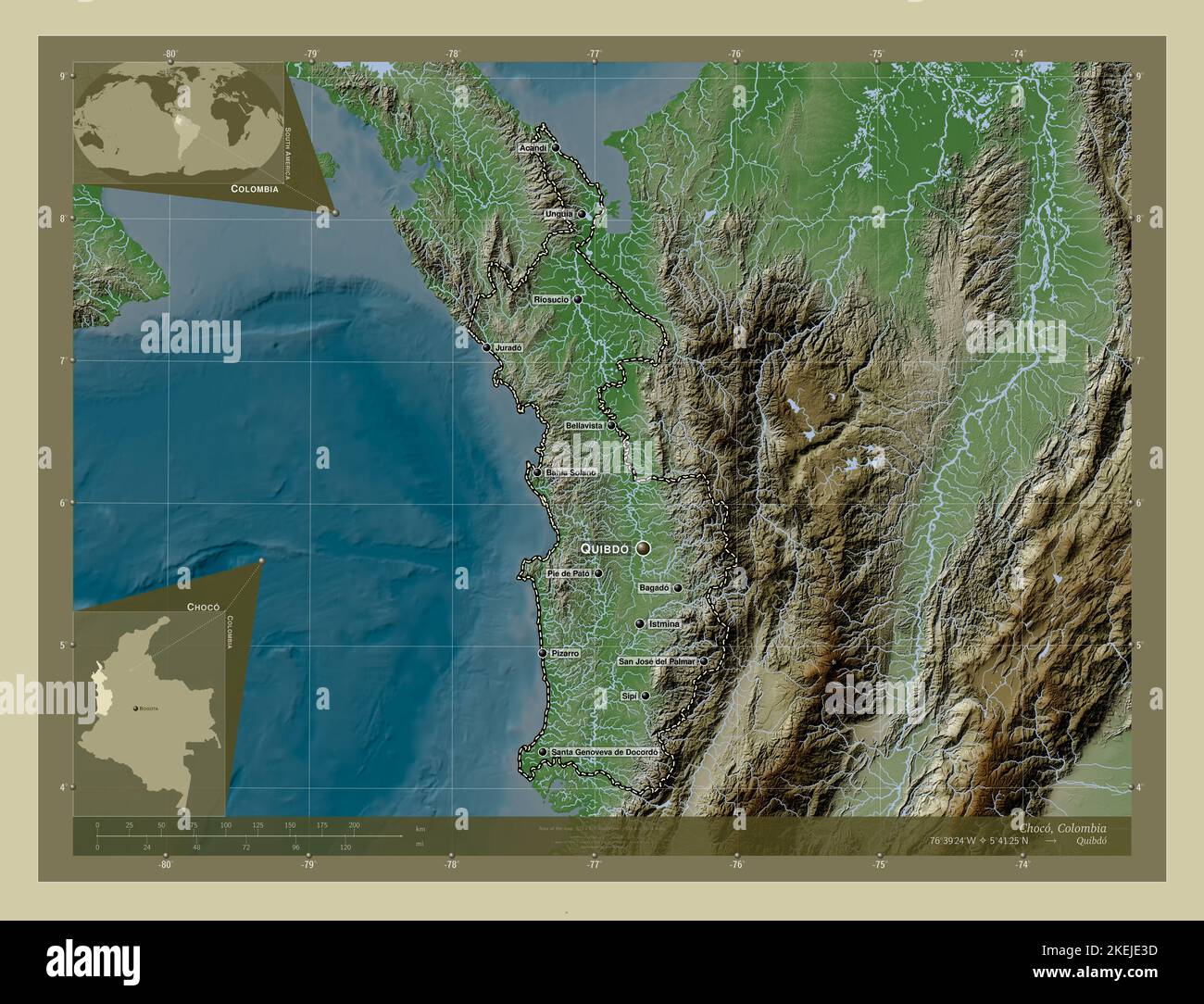 Choco, department of Colombia. Elevation map colored in wiki style with ...