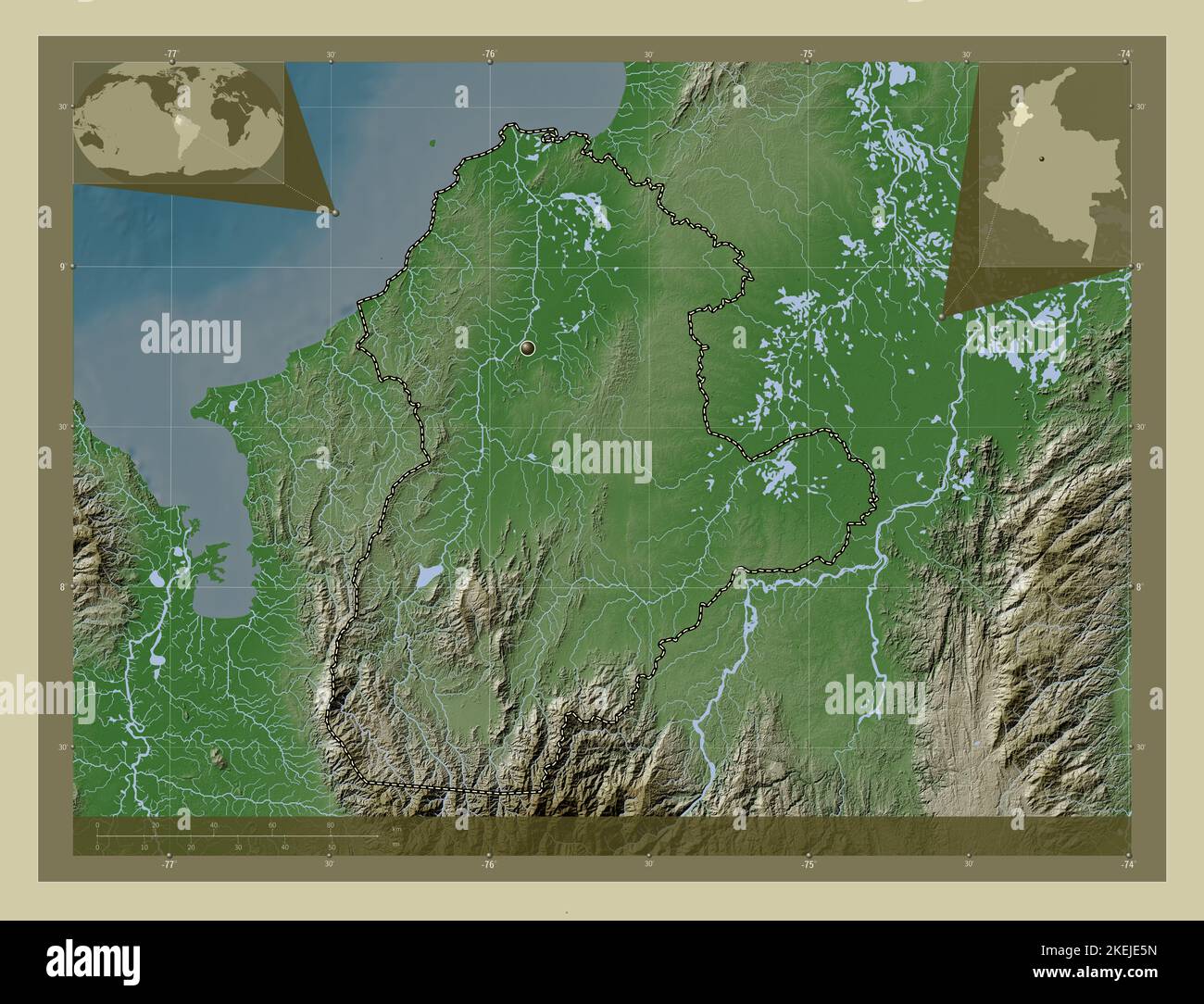Cordoba, department of Colombia. Elevation map colored in wiki style ...