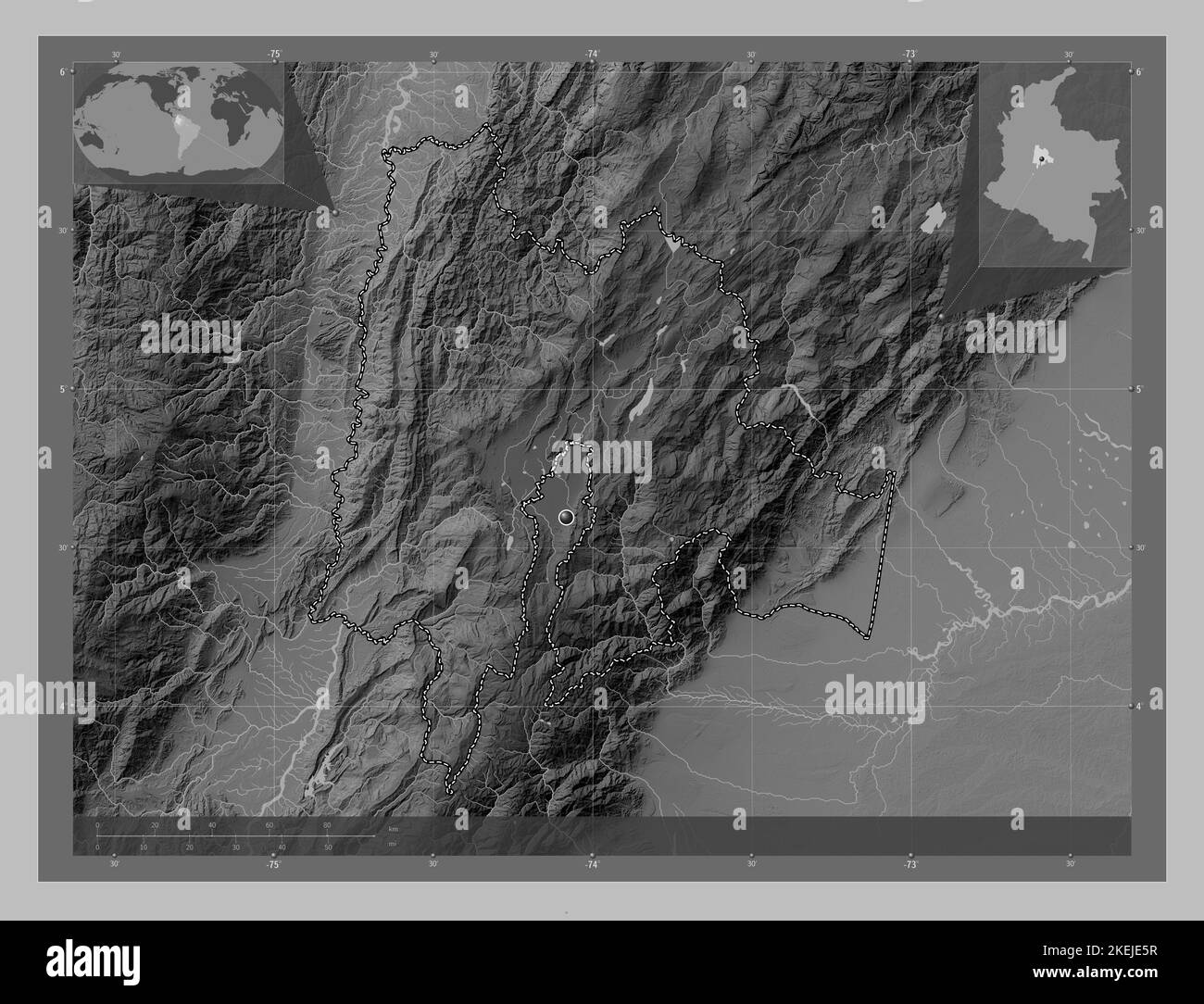 Cundinamarca, department of Colombia. Grayscale elevation map with ...