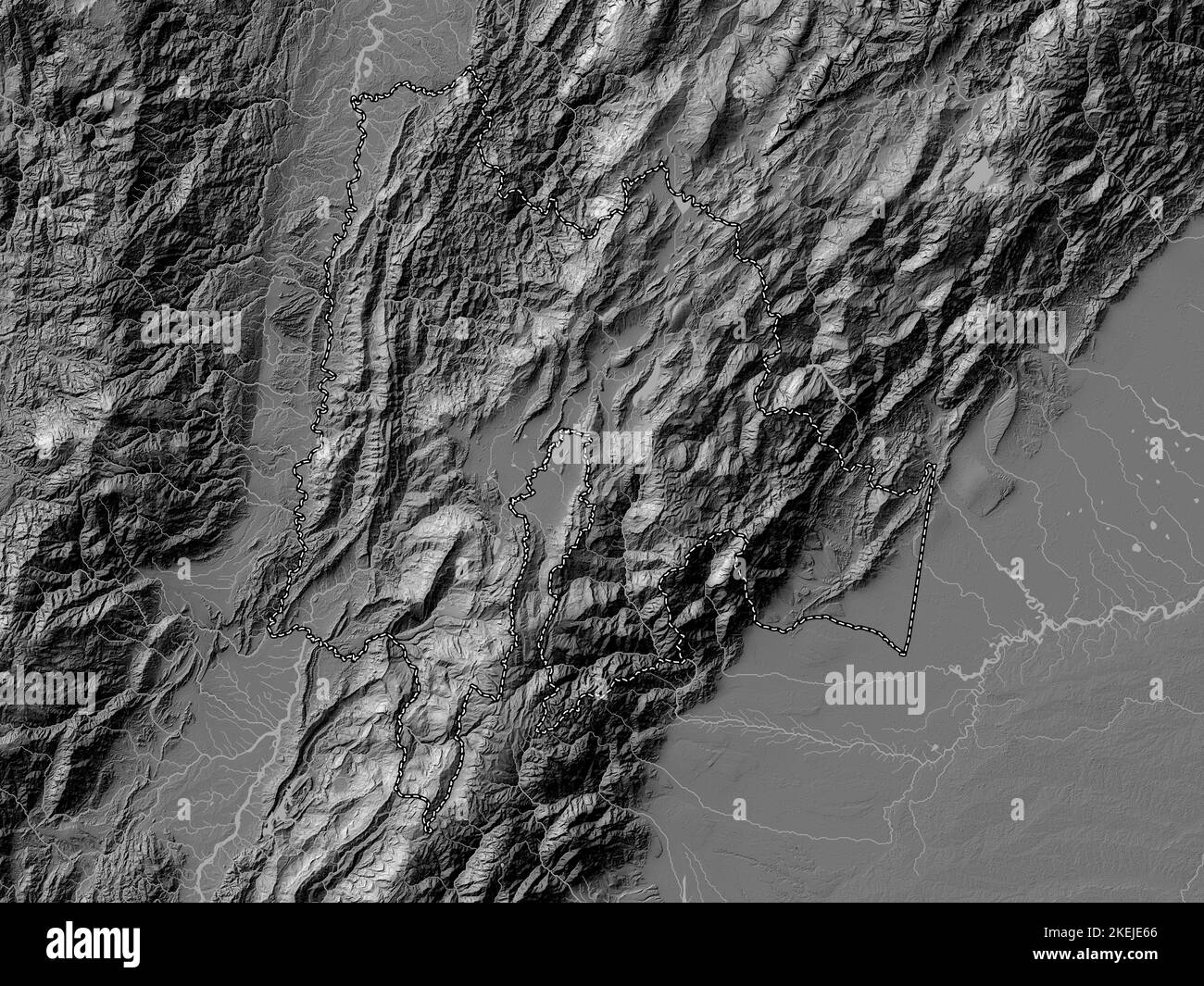 Cundinamarca, department of Colombia. Bilevel elevation map with lakes ...
