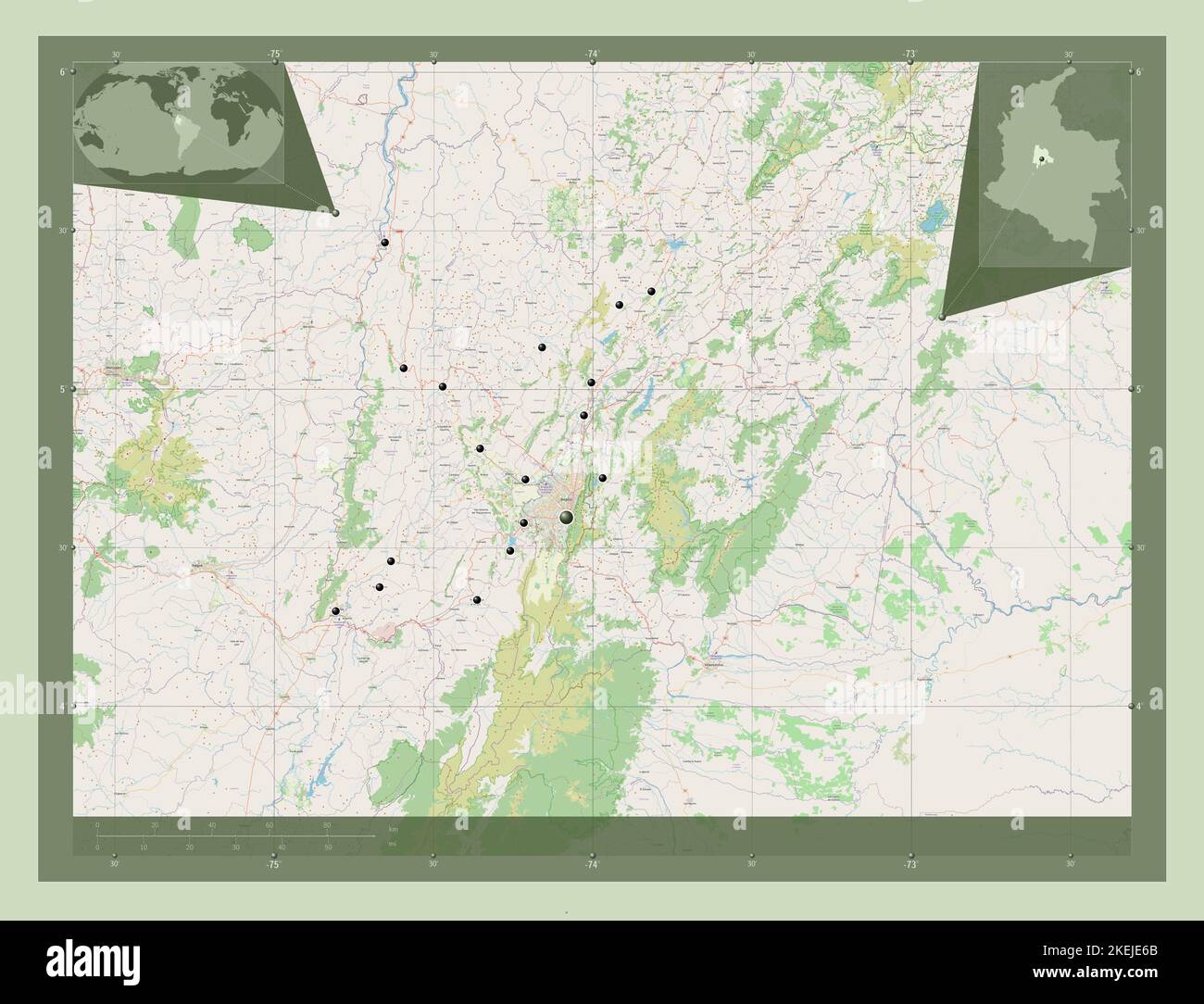 Cundinamarca, department of Colombia. Open Street Map. Locations of ...