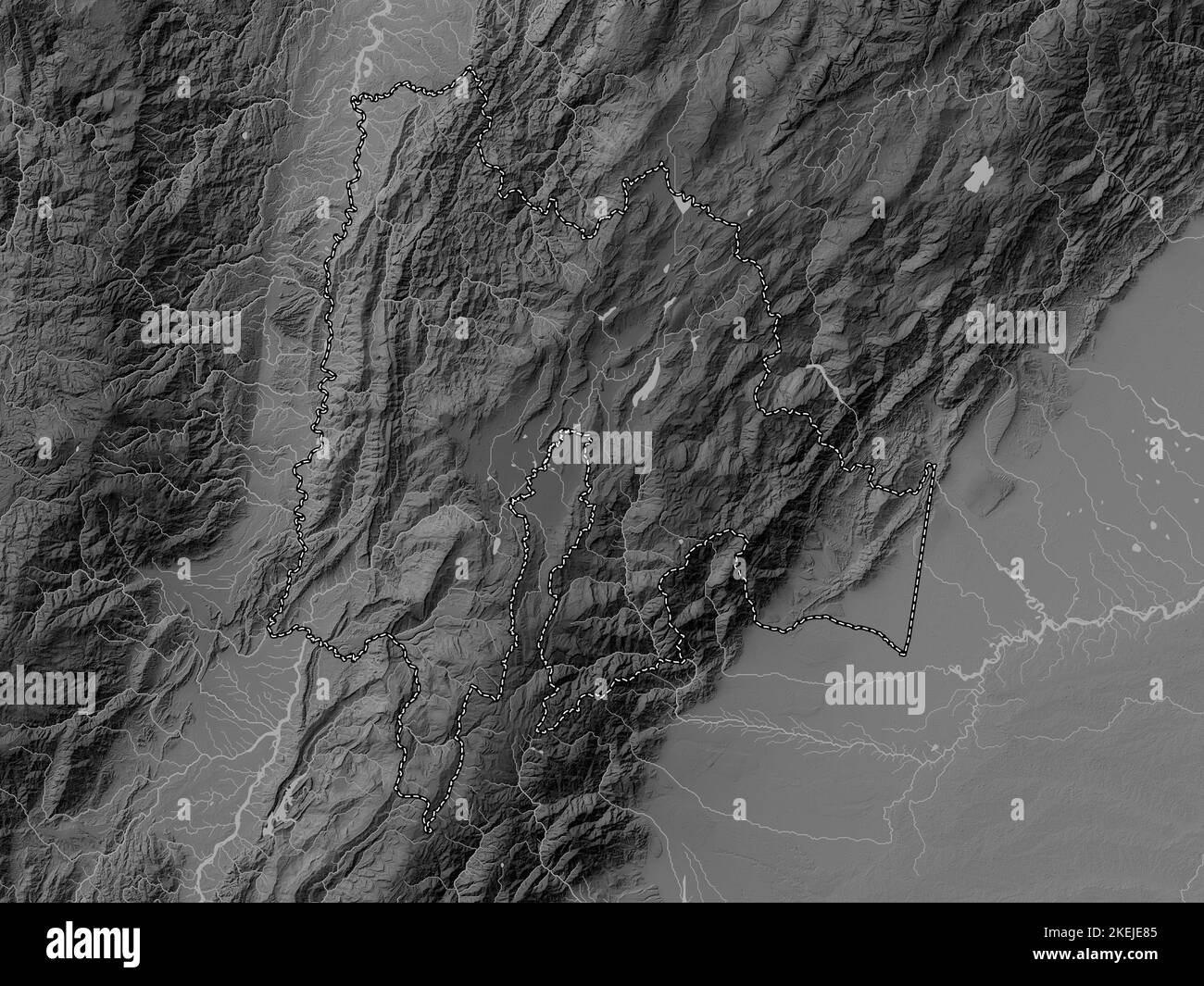 Cundinamarca, department of Colombia. Grayscale elevation map with ...
