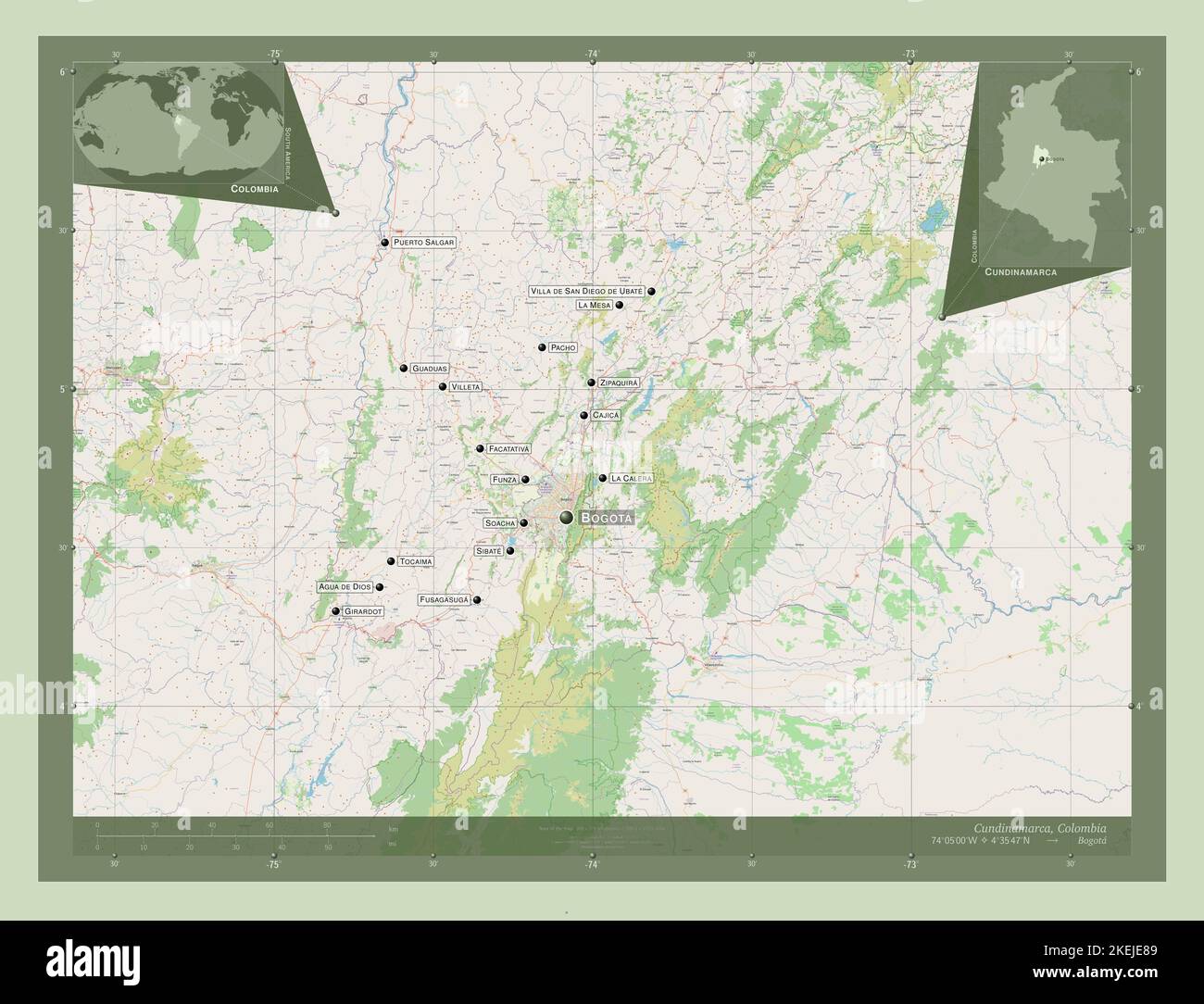 Cundinamarca, department of Colombia. Open Street Map. Locations and ...