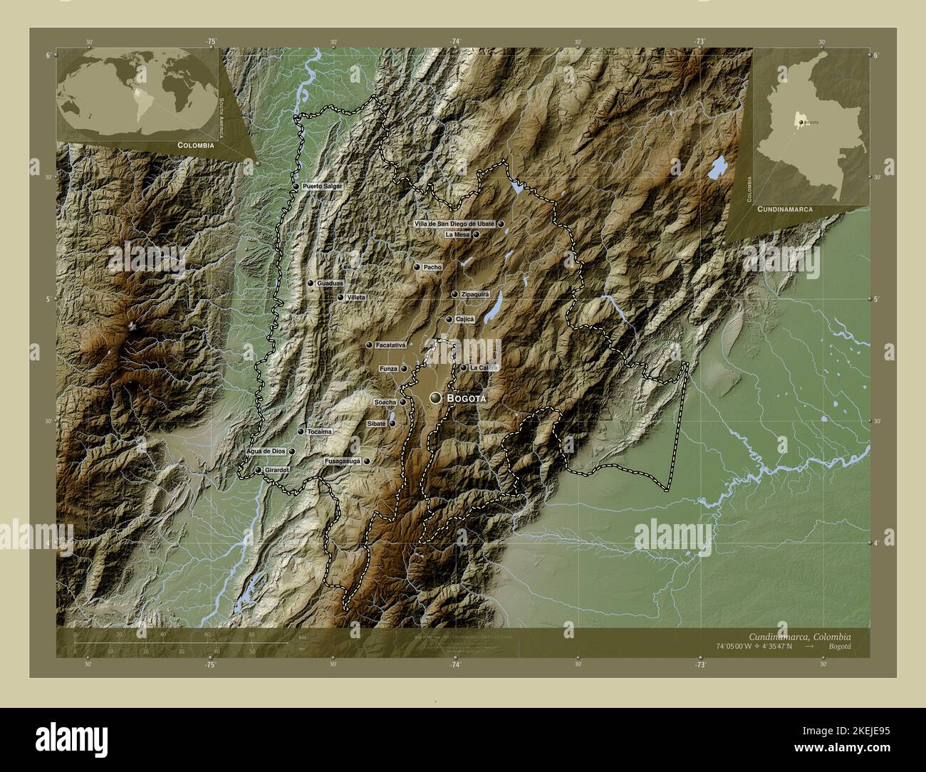 Cundinamarca, department of Colombia. Elevation map colored in wiki ...