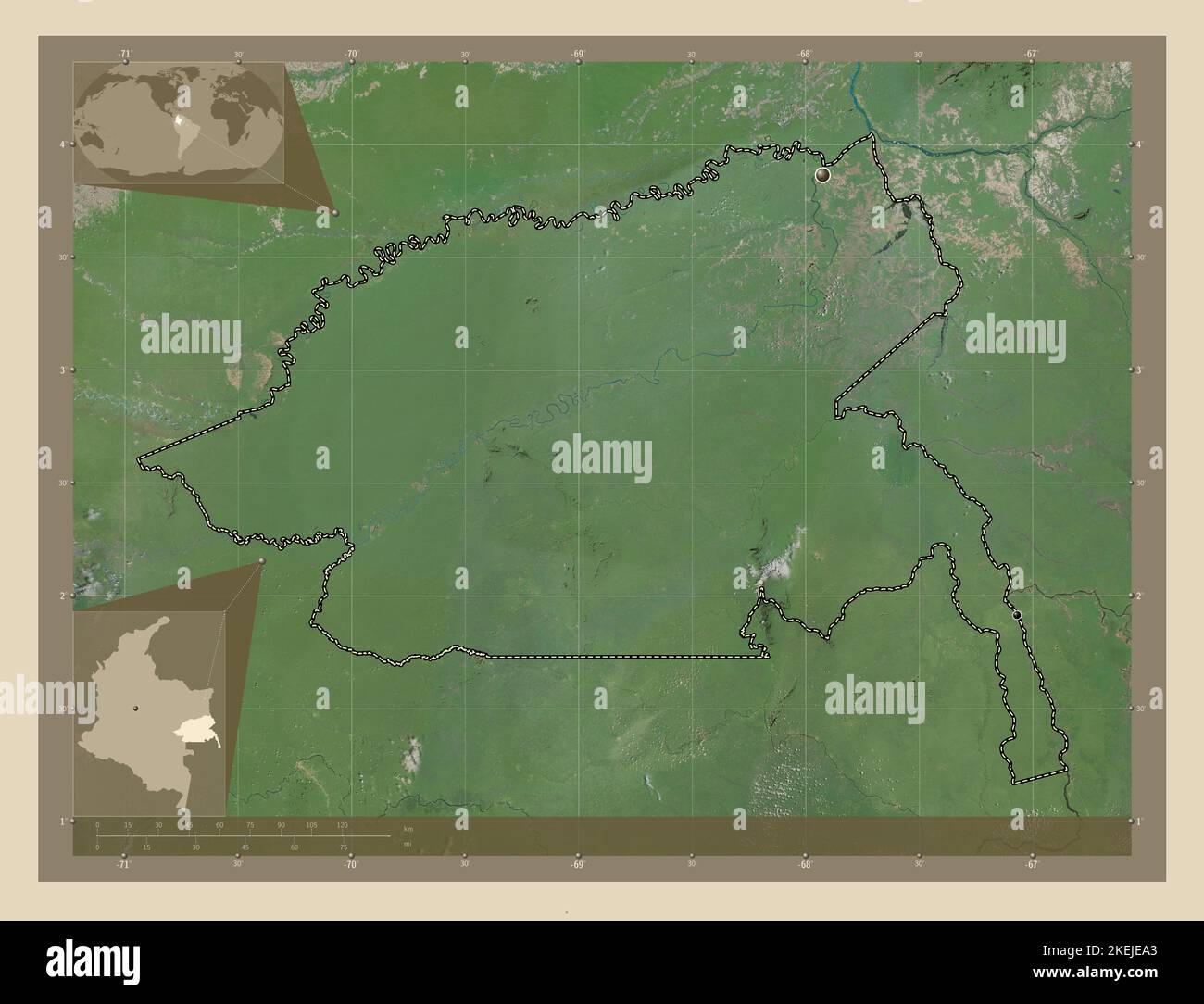 Guainia, commissiary of Colombia. High resolution satellite map ...