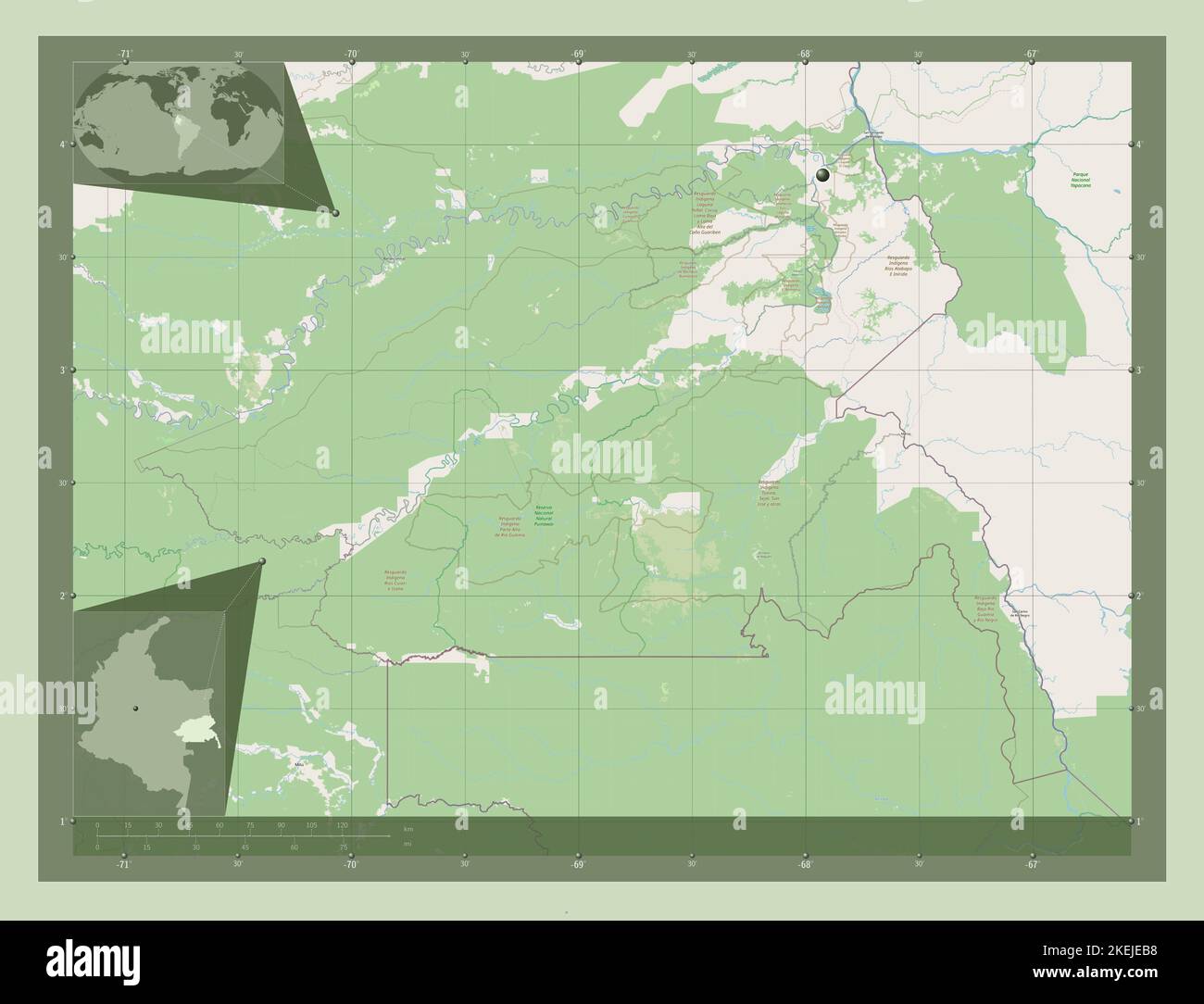 Guainia, commissiary of Colombia. Open Street Map. Corner auxiliary ...