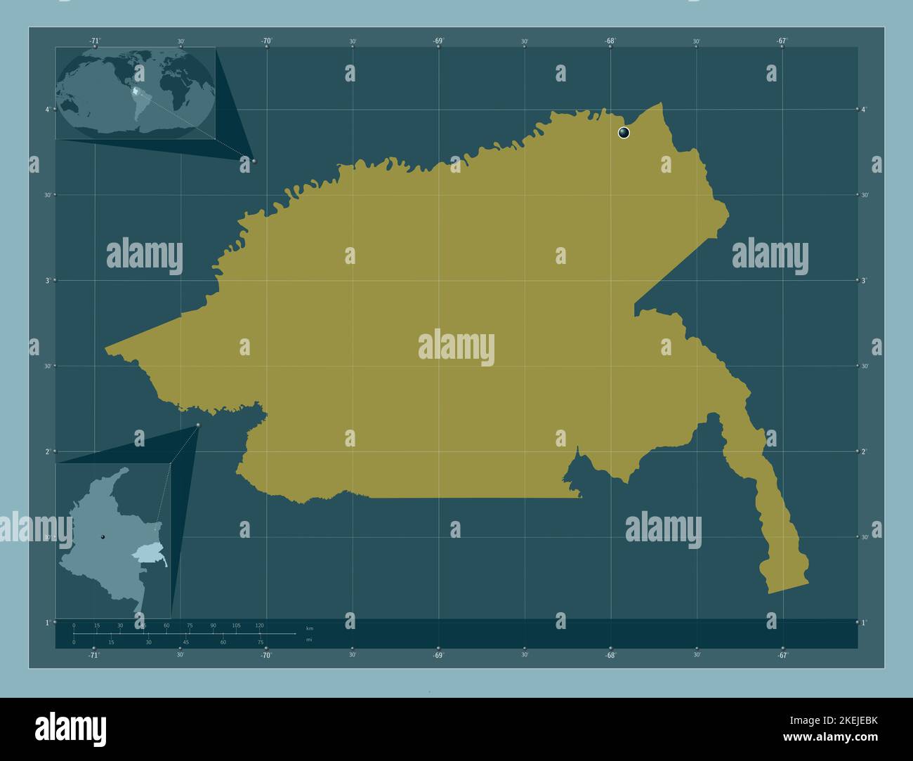 Guainia, commissiary of Colombia. Solid color shape. Corner auxiliary ...