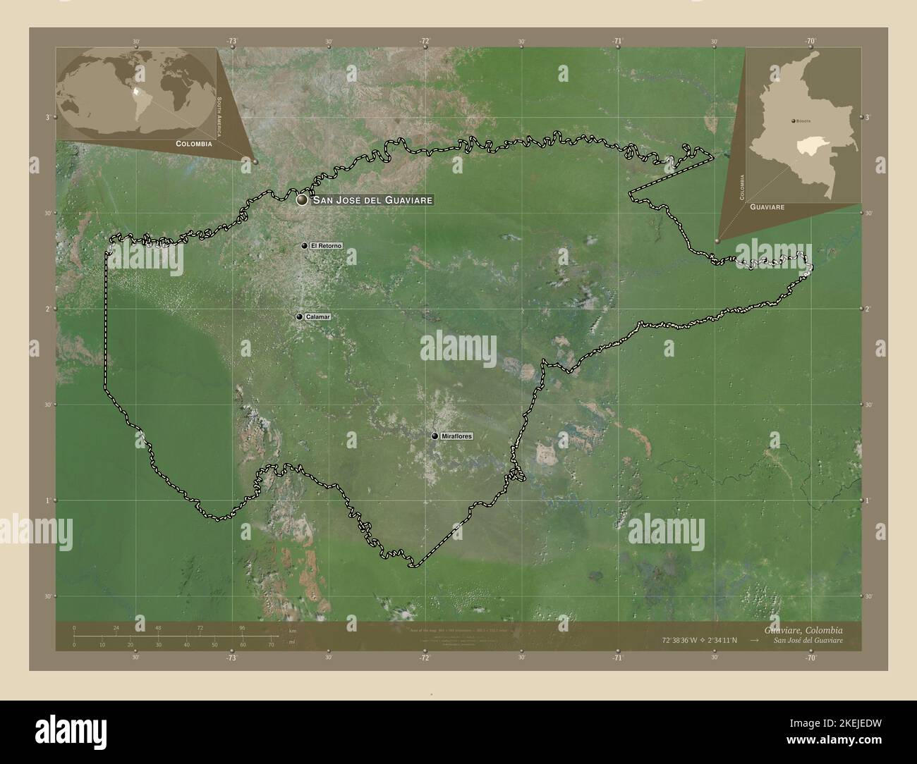 Guaviare, commissiary of Colombia. High resolution satellite map ...