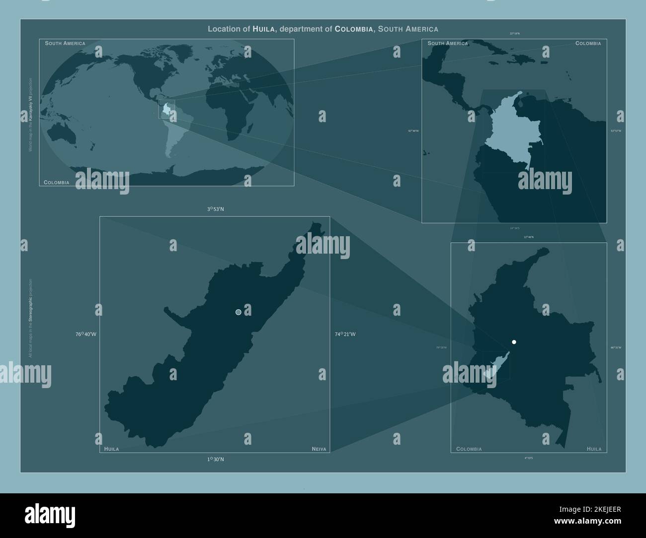 Huila, department of Colombia. Diagram showing the location of the ...