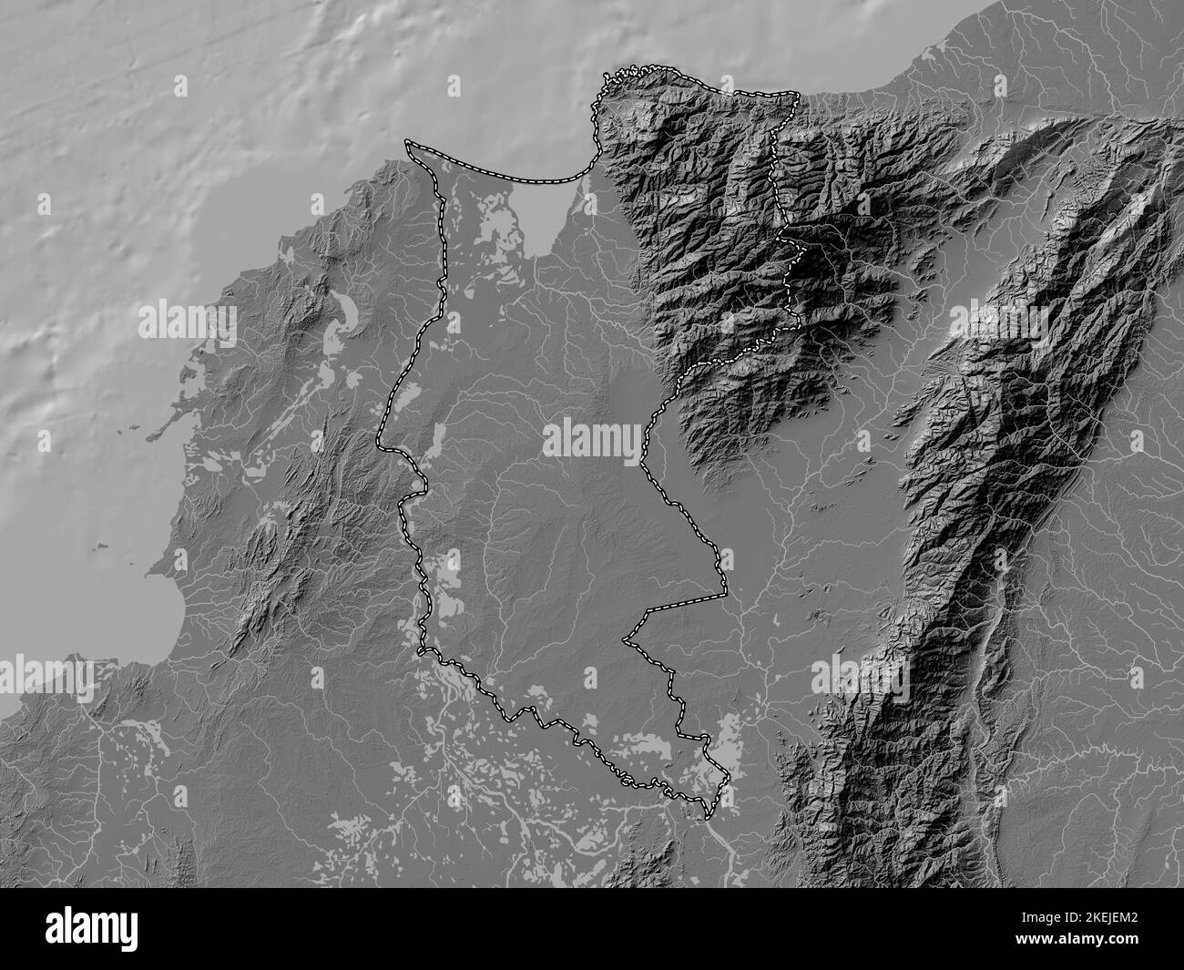 Magdalena, department of Colombia. Bilevel elevation map with lakes and ...