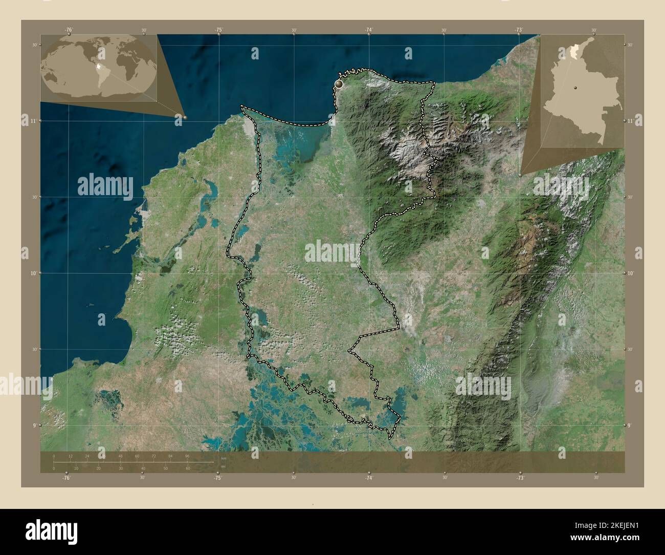 Magdalena, department of Colombia. High resolution satellite map ...