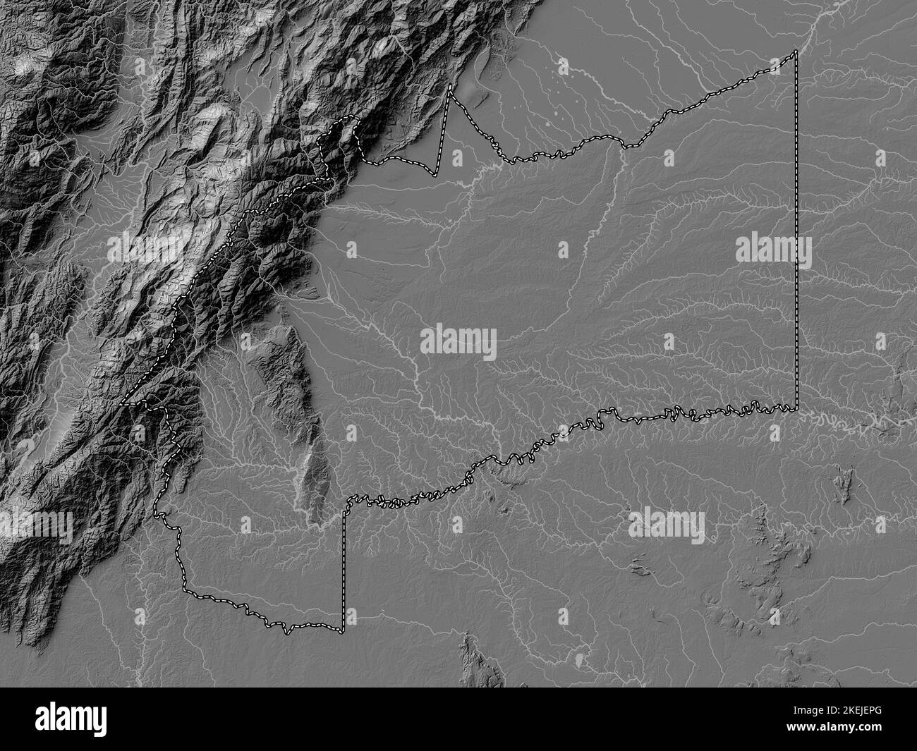 Meta, department of Colombia. Bilevel elevation map with lakes and ...