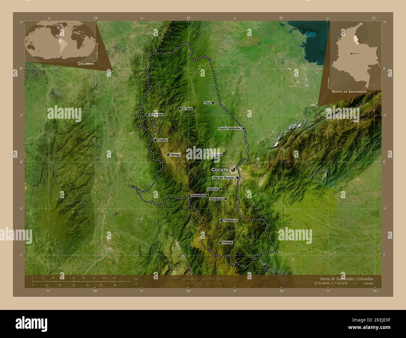 Norte de Santander, department of Colombia. Low resolution satellite ...