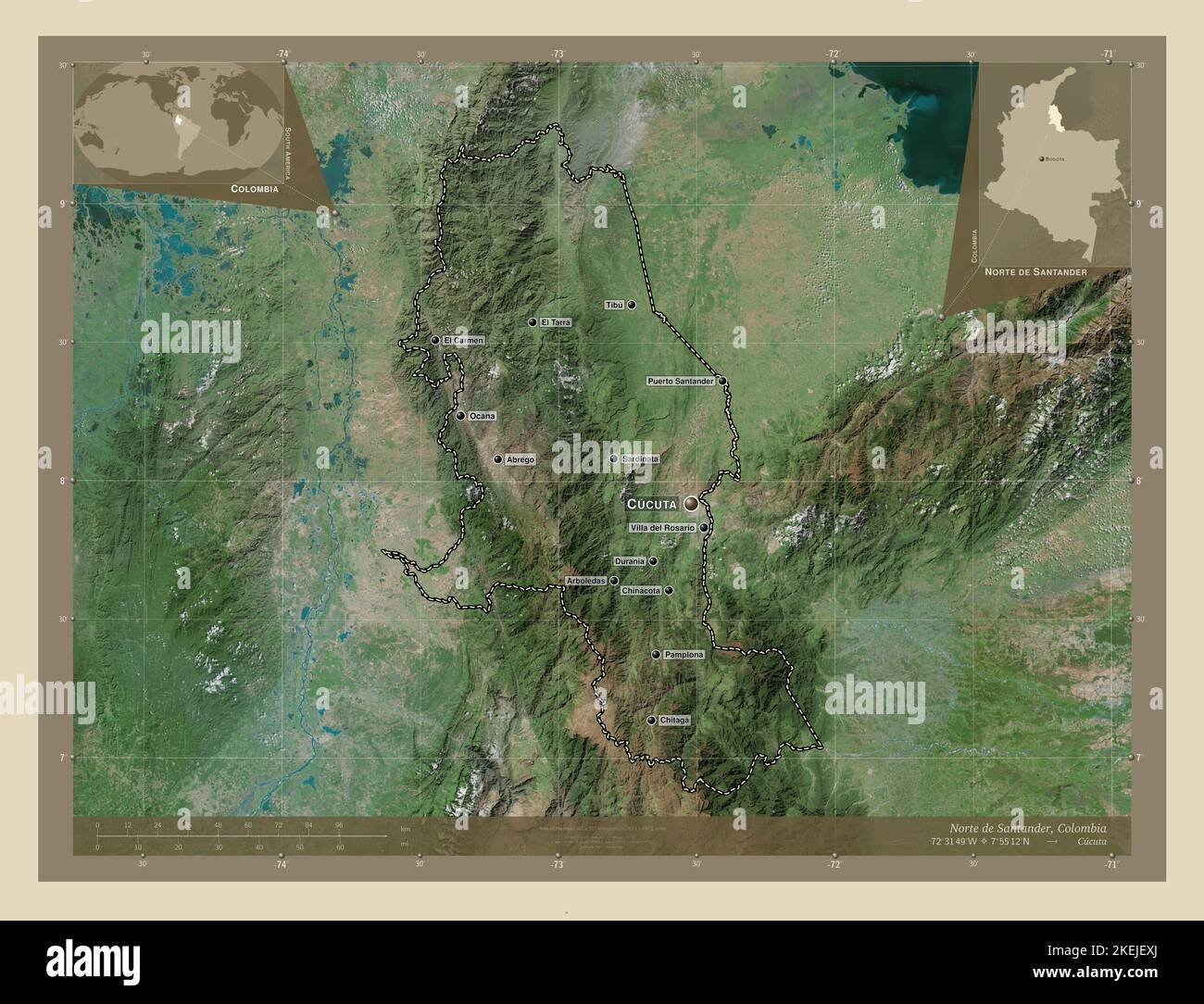 Norte de Santander, department of Colombia. High resolution satellite ...