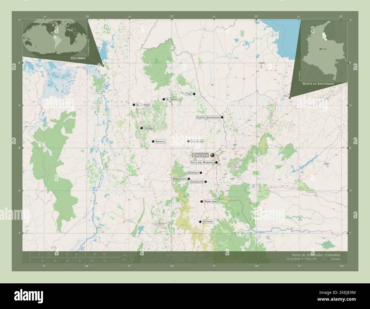 Norte de Santander, department of Colombia. Open Street Map. Locations ...