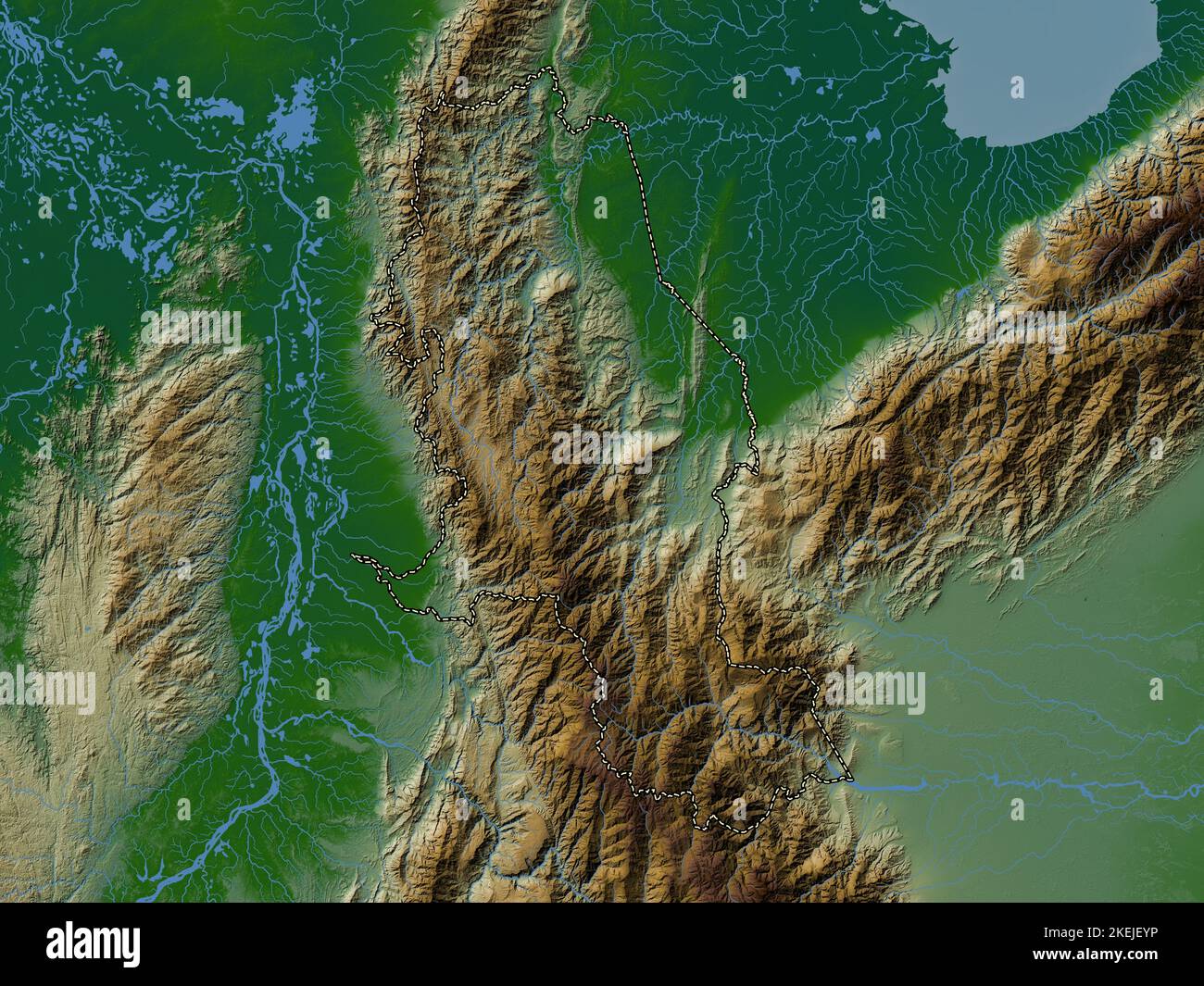 Norte de Santander, department of Colombia. Colored elevation map with ...