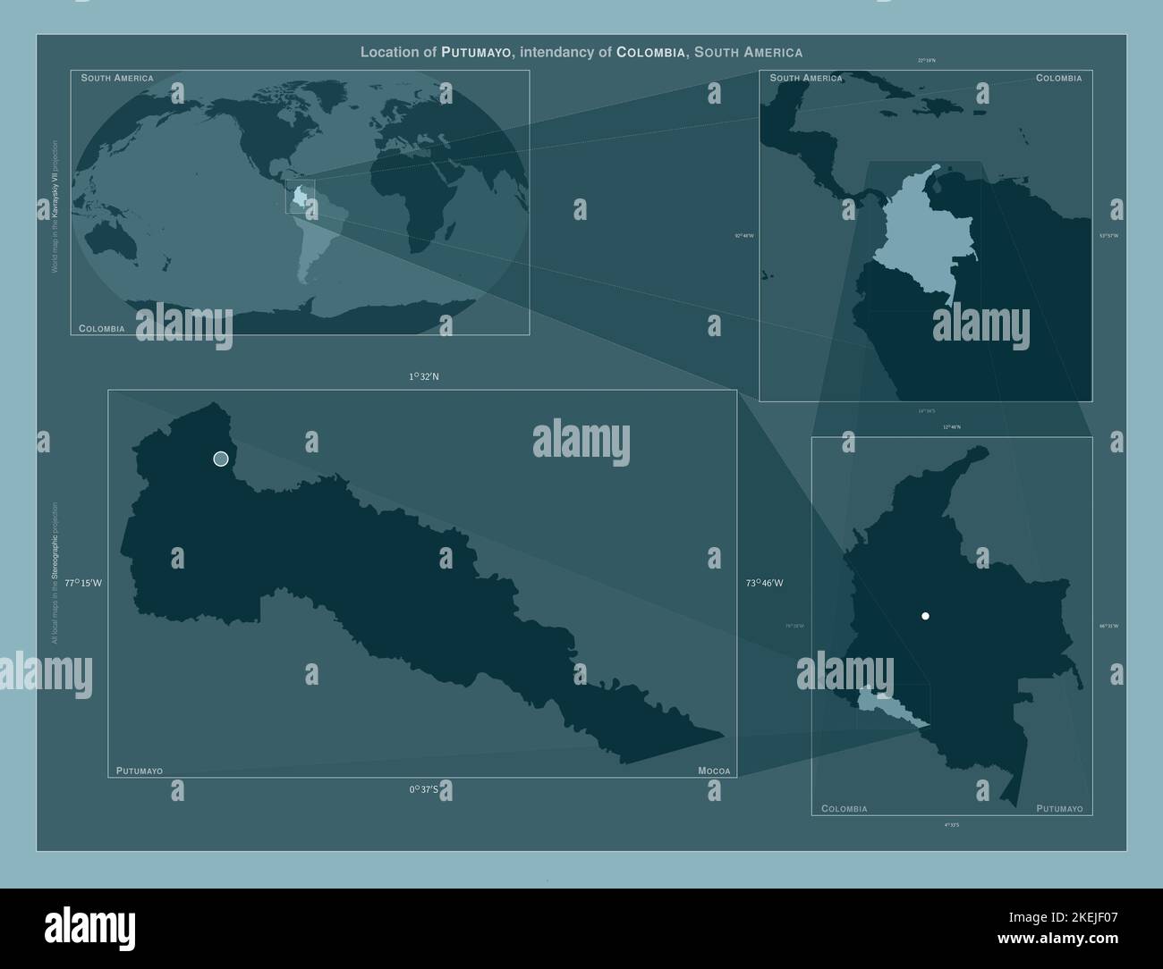 Putumayo, intendancy of Colombia. Diagram showing the location of the ...
