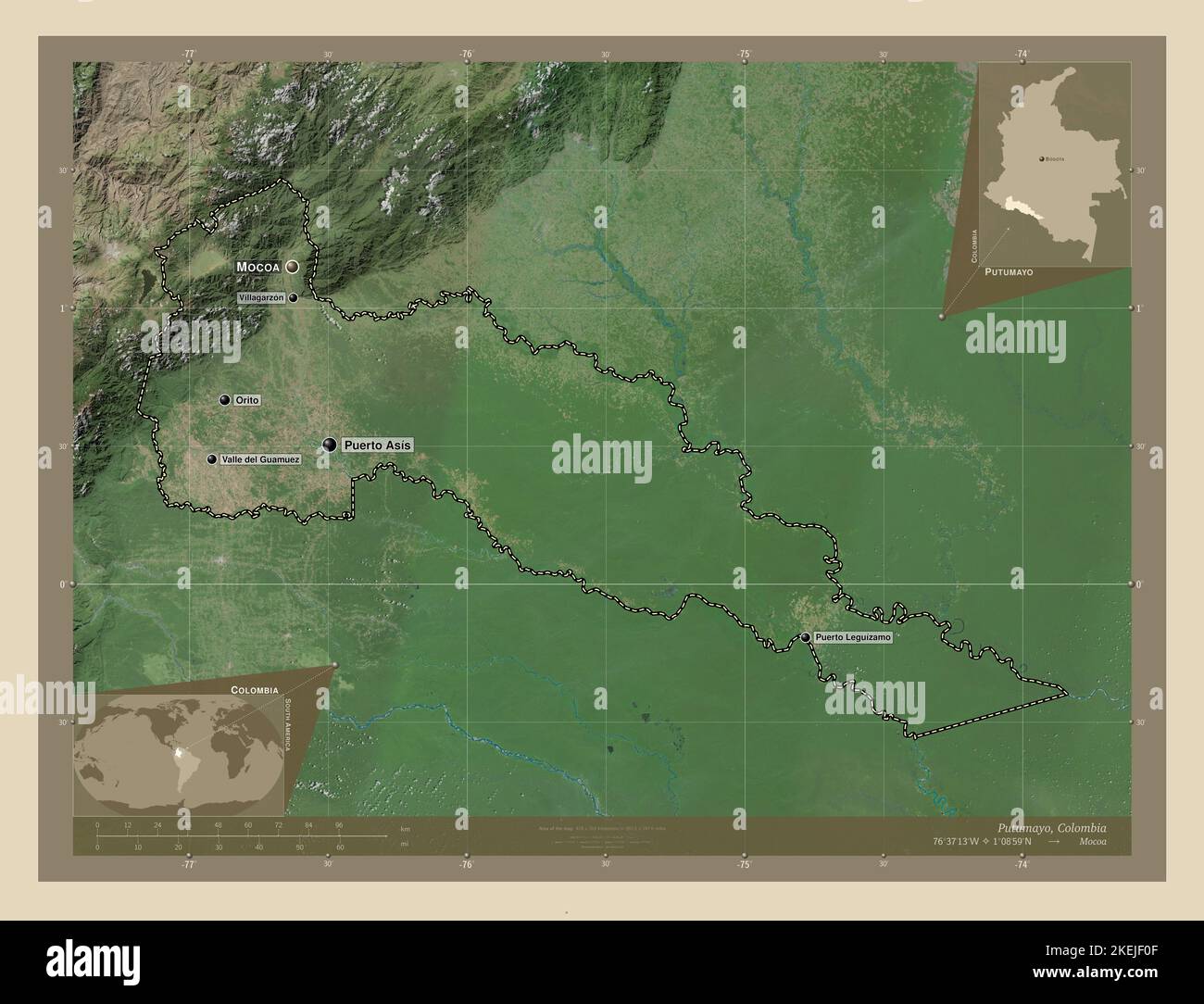 Putumayo, intendancy of Colombia. High resolution satellite map ...