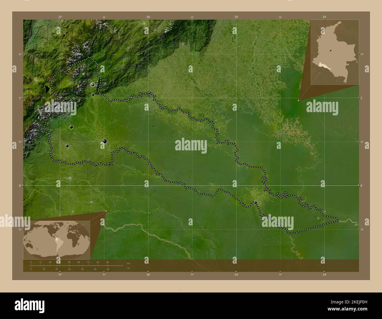 Putumayo, intendancy of Colombia. Low resolution satellite map ...