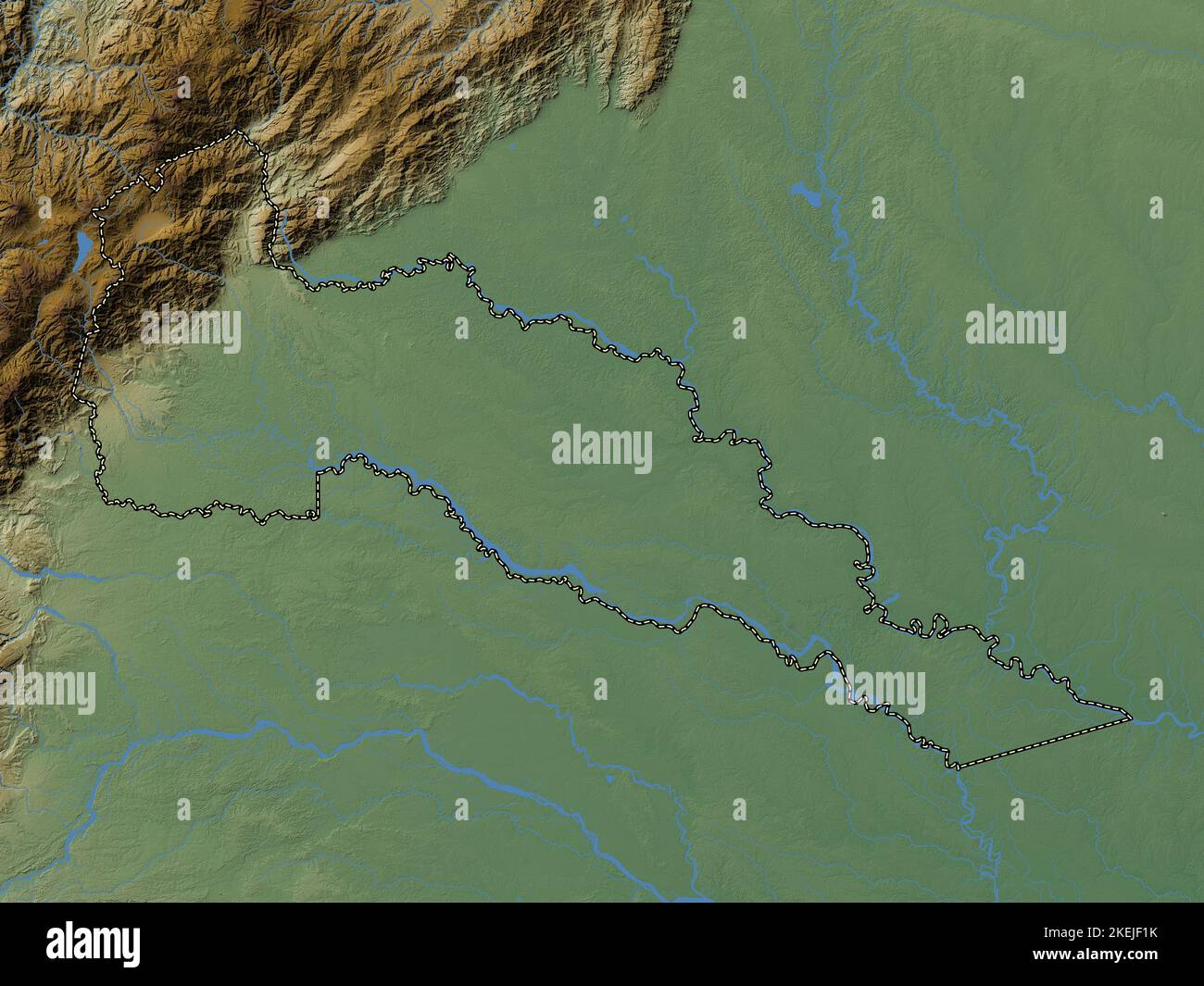 Putumayo, intendancy of Colombia. Colored elevation map with lakes and ...