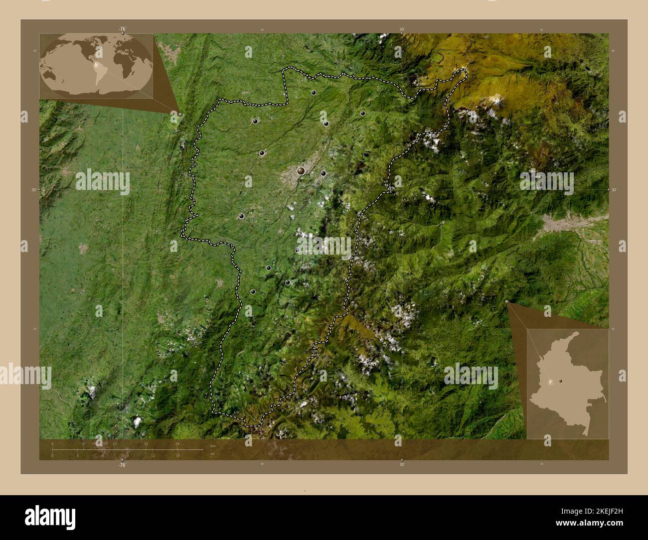 Quindio, department of Colombia. Low resolution satellite map ...