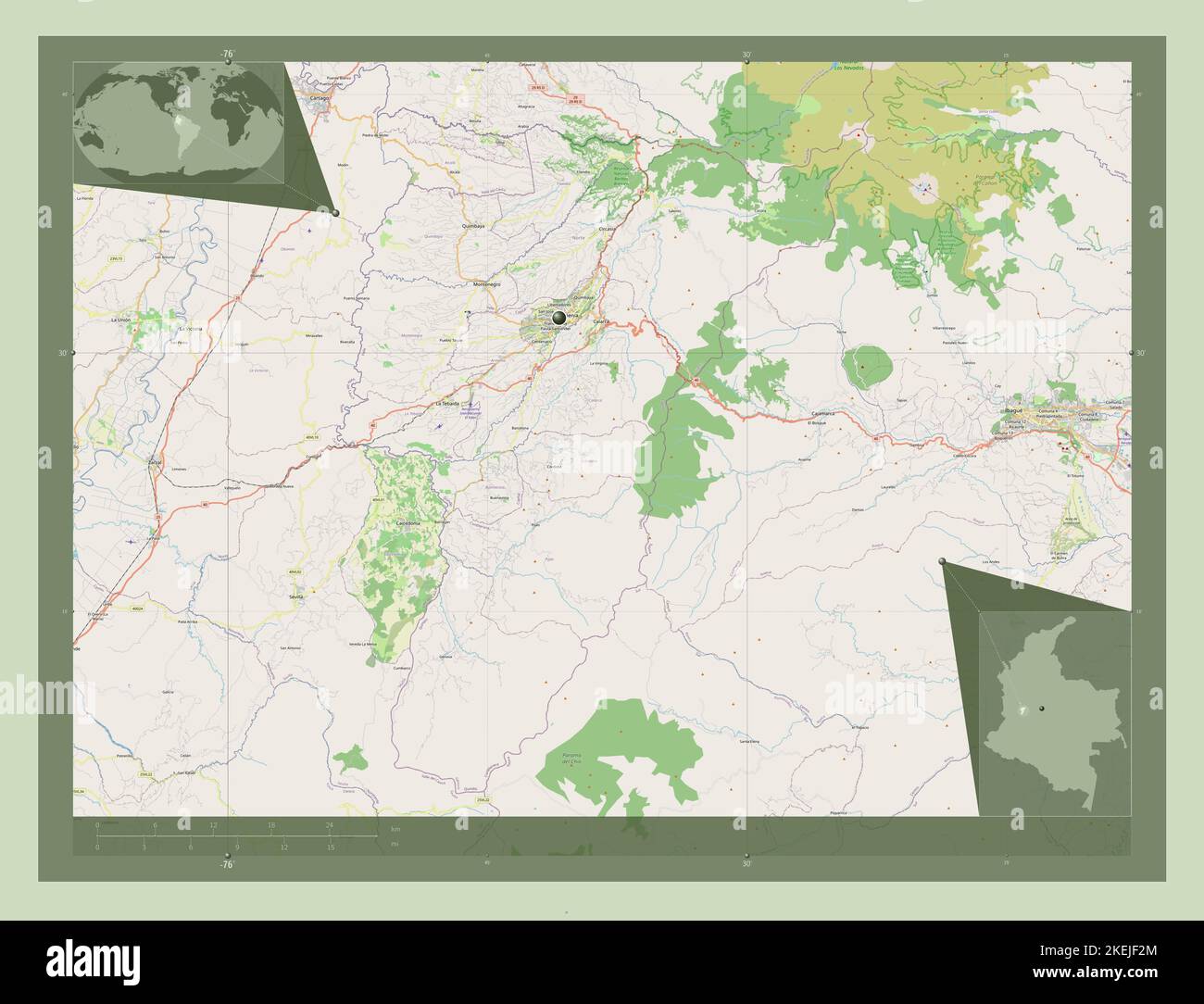 Quindio, department of Colombia. Open Street Map. Corner auxiliary ...