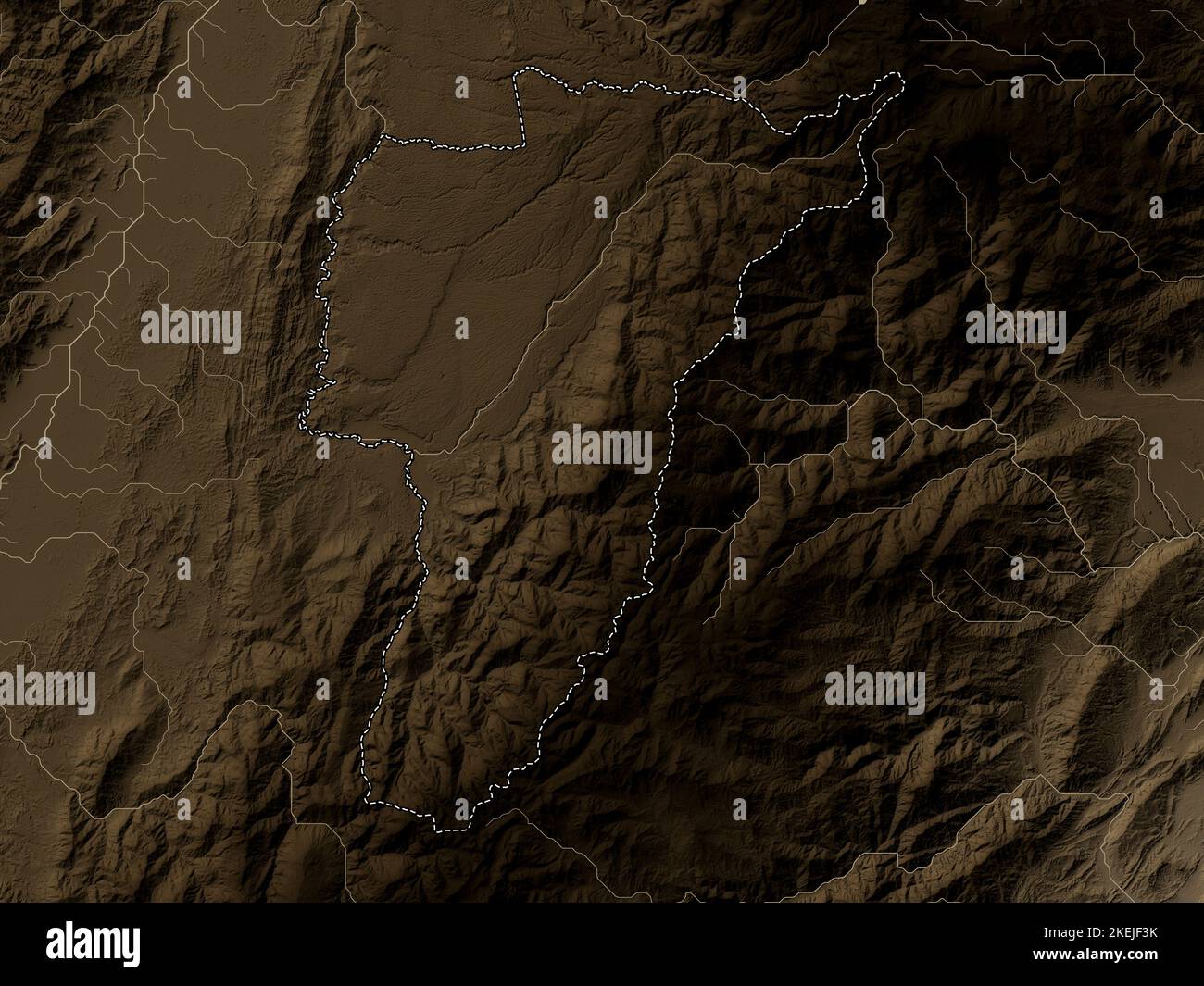 Quindio, department of Colombia. Elevation map colored in sepia tones ...
