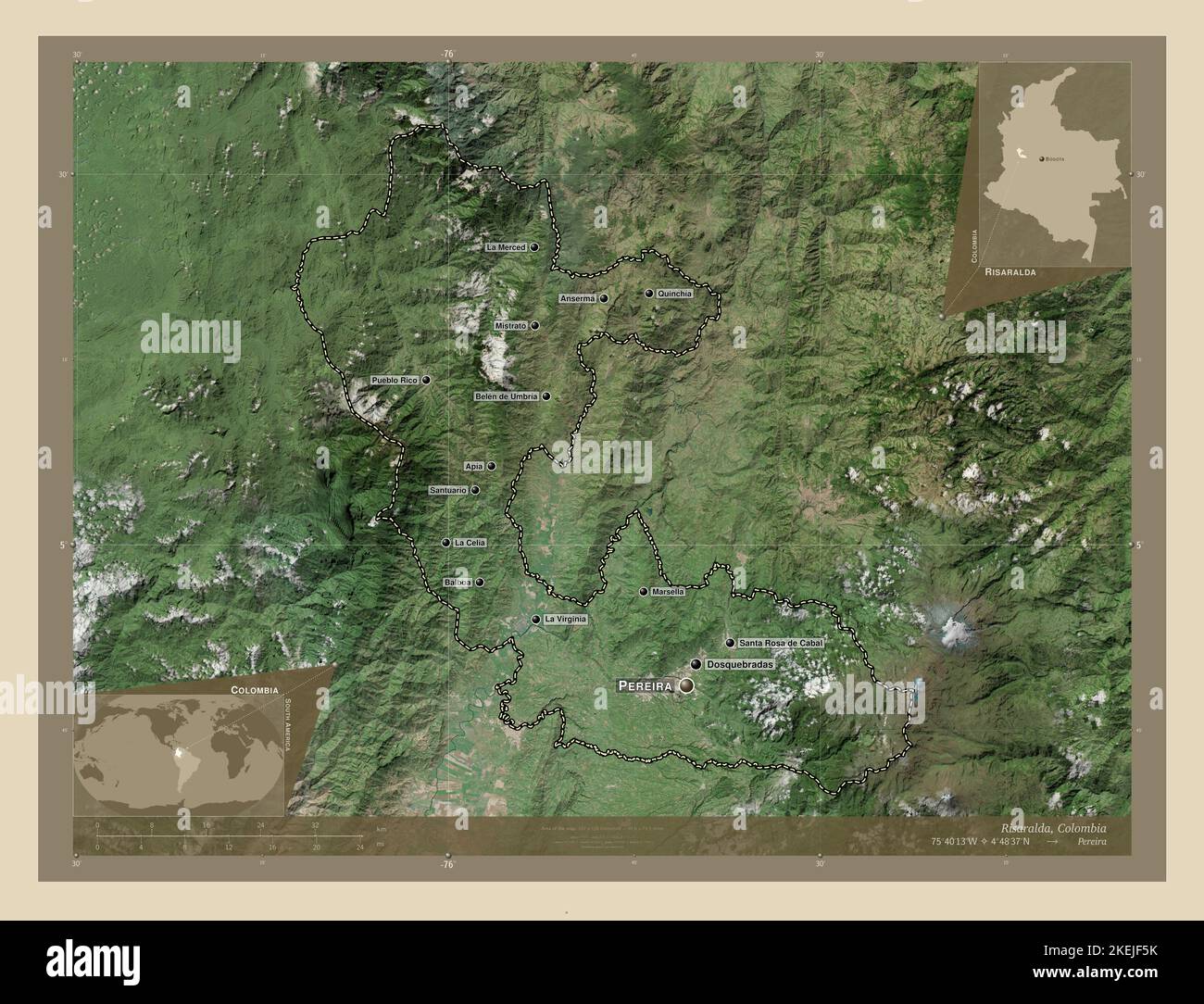 Risaralda, department of Colombia. High resolution satellite map ...
